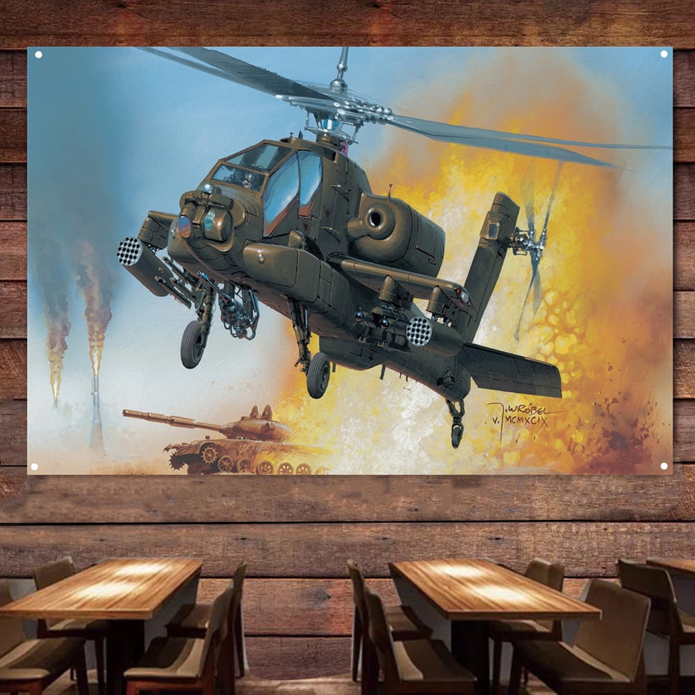 AH-64 Apache Attack Helicopter Tapestry Wall Art - 38" x 57" Experience Aviation Military ...