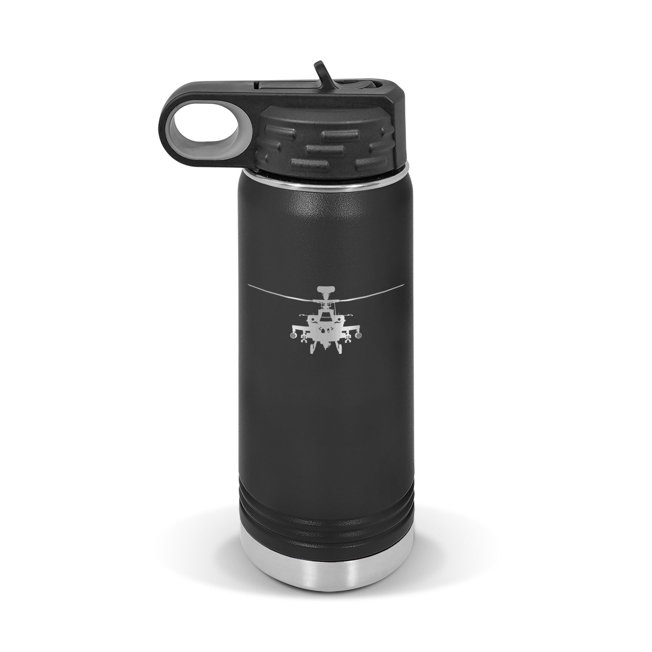 AH-64 Apache Water Bottle 20 oz - Laser Engraved w/ Flip Top Removable ...