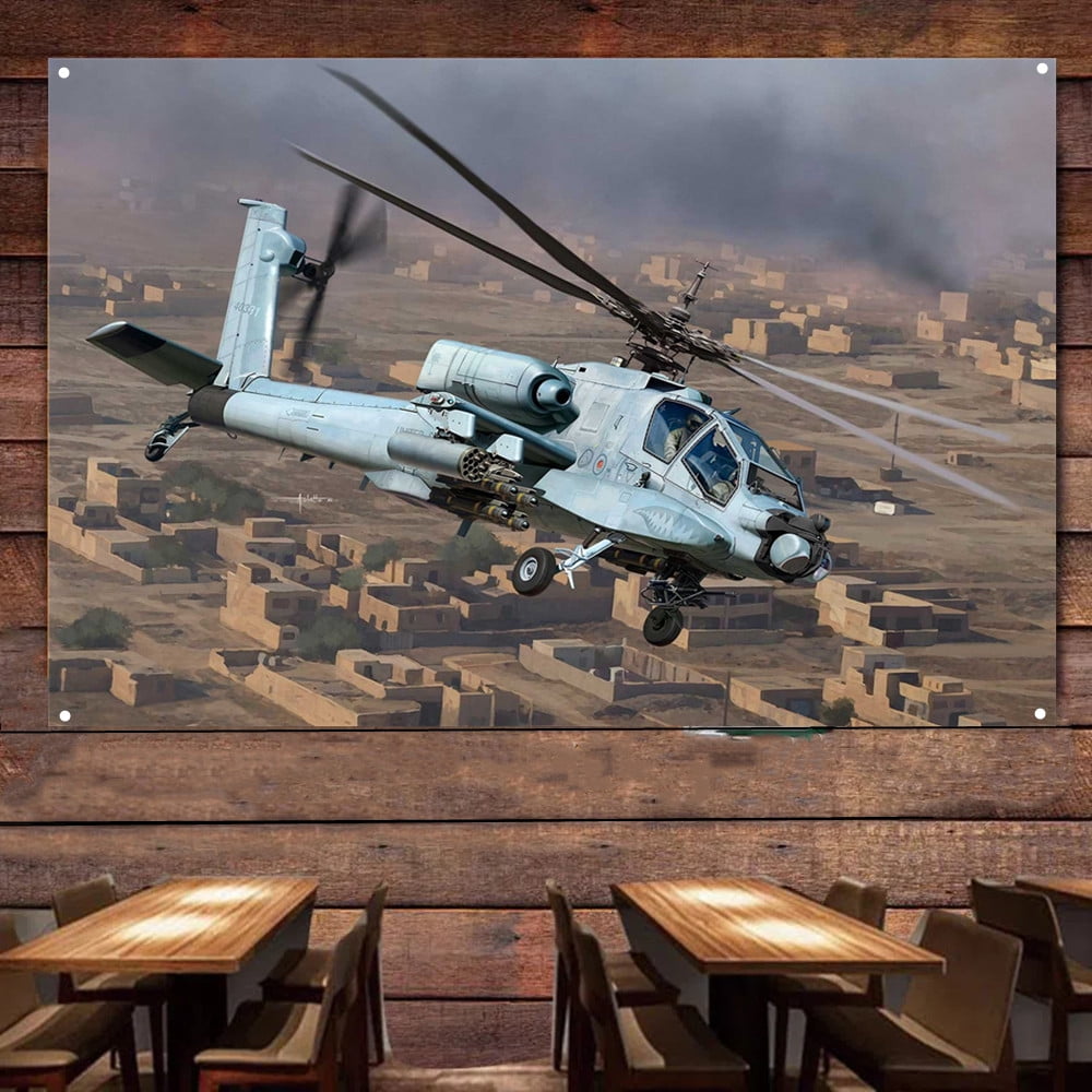 AH-64A Apache Attack Helicopter Banner Wall Art Canvas Banner - 38" x 57" Aviation Military ...