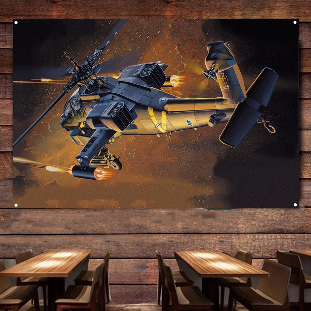AH-64A Apache Attack Helicopter Tapestry Wall Art Decor - 38" x 57 ...