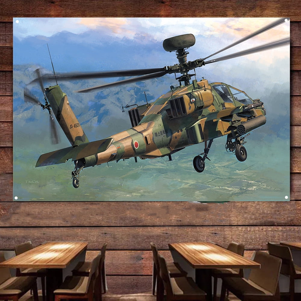 AH-64D Apache Longbow JGSDF Attack Helicopter Poster Wall Hanging Flag ...