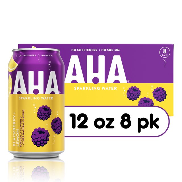 AHA Flavored Blackberry and Lemon Carbonated Sparkling Water, Zero Calories, 12 fl oz, 8 Cans ...