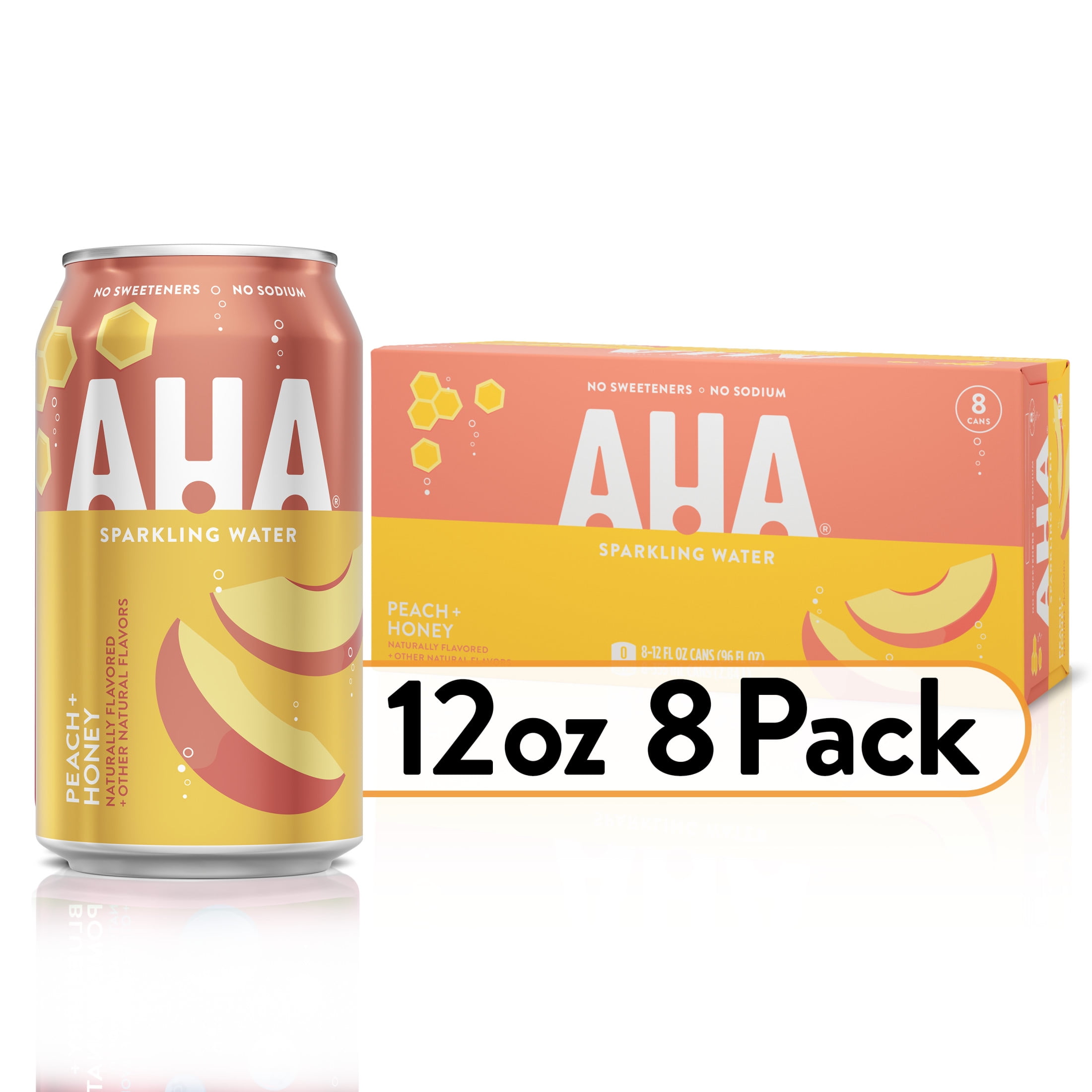 AHA Peach and Honey Sparkling Water, 12 fl oz, 8 Cans - Walmart.com