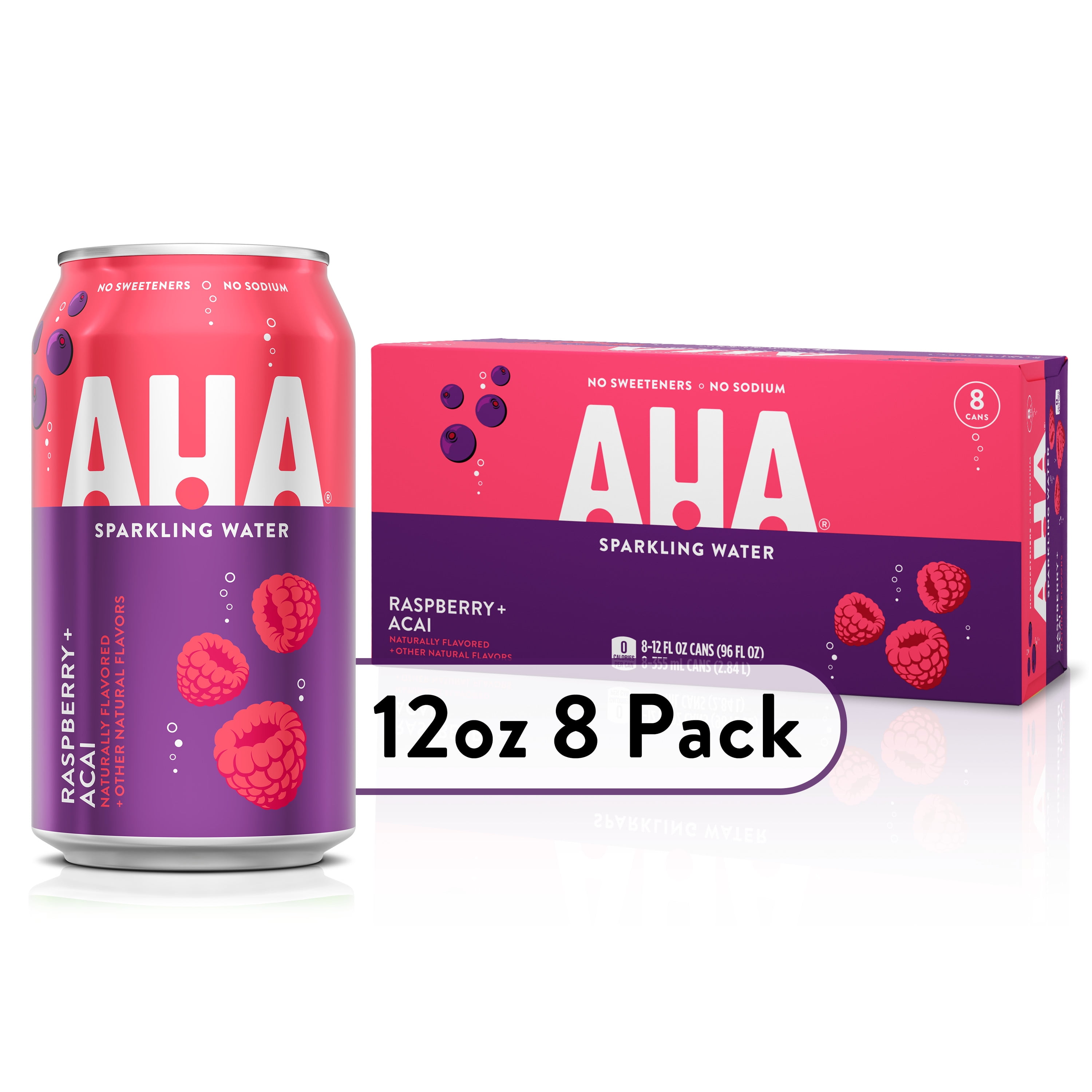 AHA Raspberry and Acai Sparkling Water, 12 fl oz, 8 Cans - Walmart.com