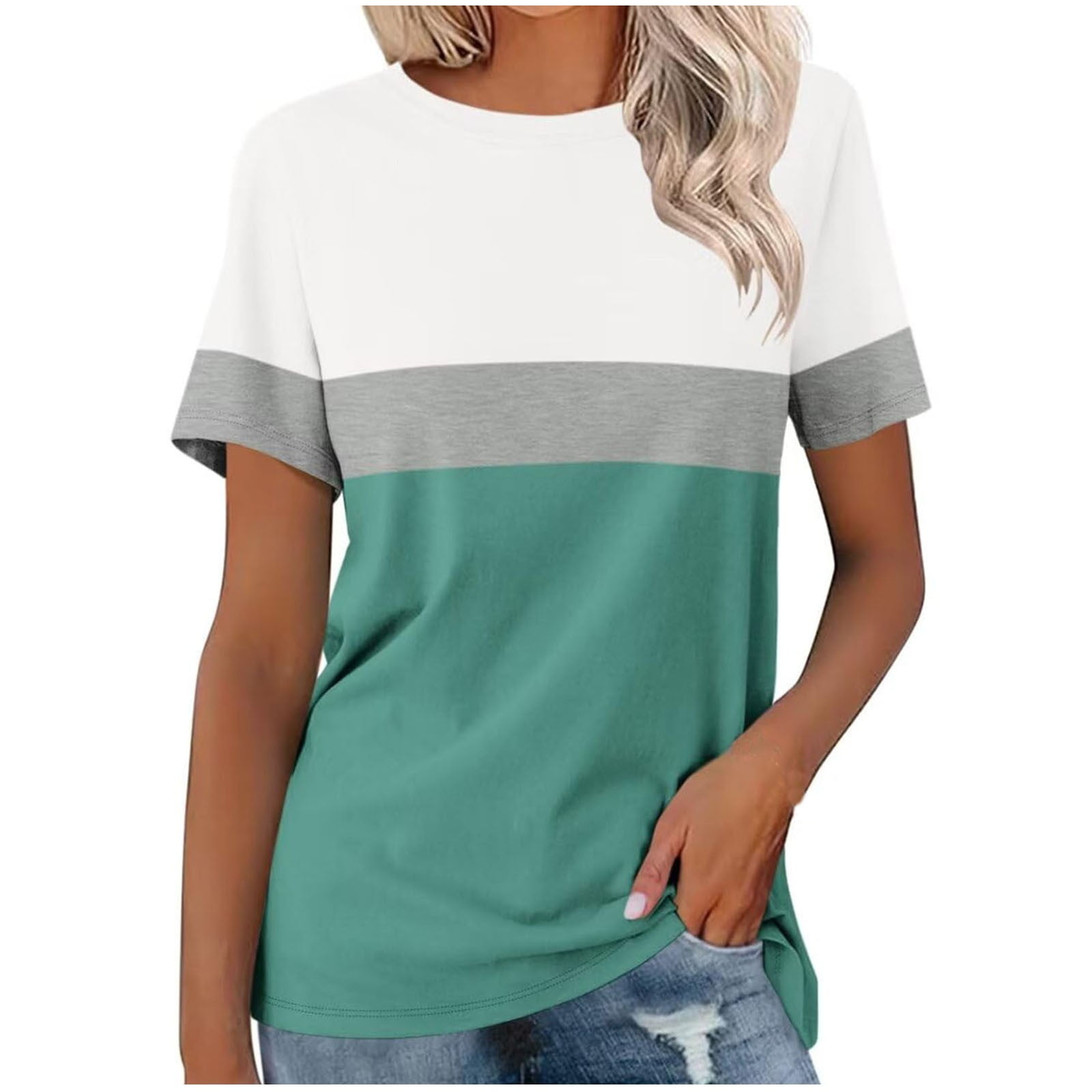 AHABREXF Womens Striped Color Block T Shirts Fashion Casual Summer ...