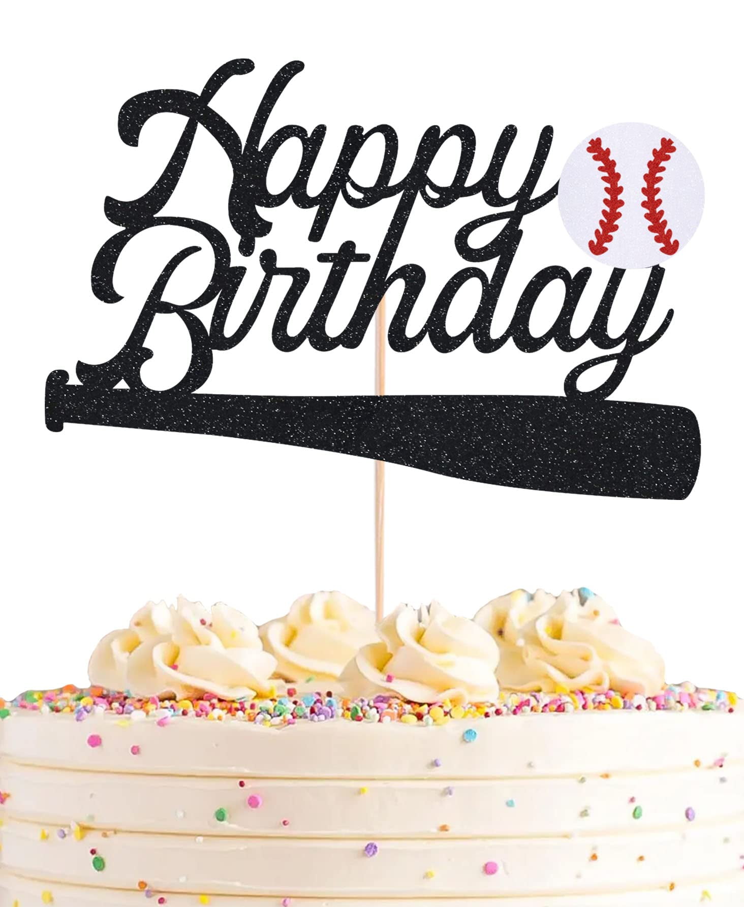 AHAORAY Baseball Happy Birthday Cake Topper COC1- Black Glitter ...