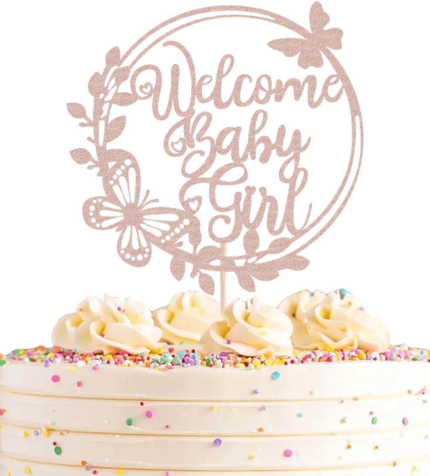 AHAORAY Welcome Baby Girl Cake Topper BSL1 - Rose Gold Glitter Baby ...