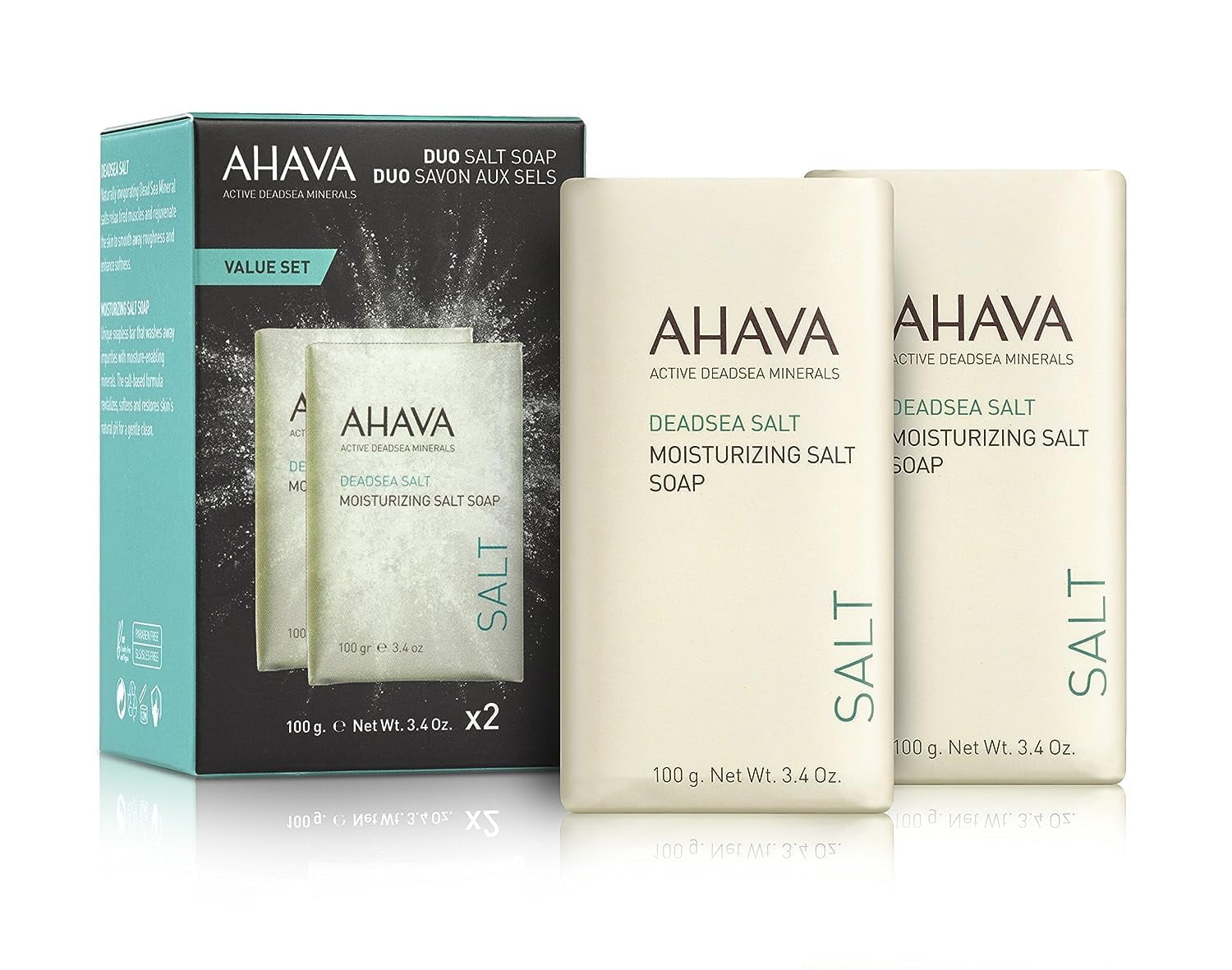 AHAVA Moisturizing Dead Sea MMF7 Salt Soap, Duo Set - Body Cleansing Bar to Moisture Skin ...