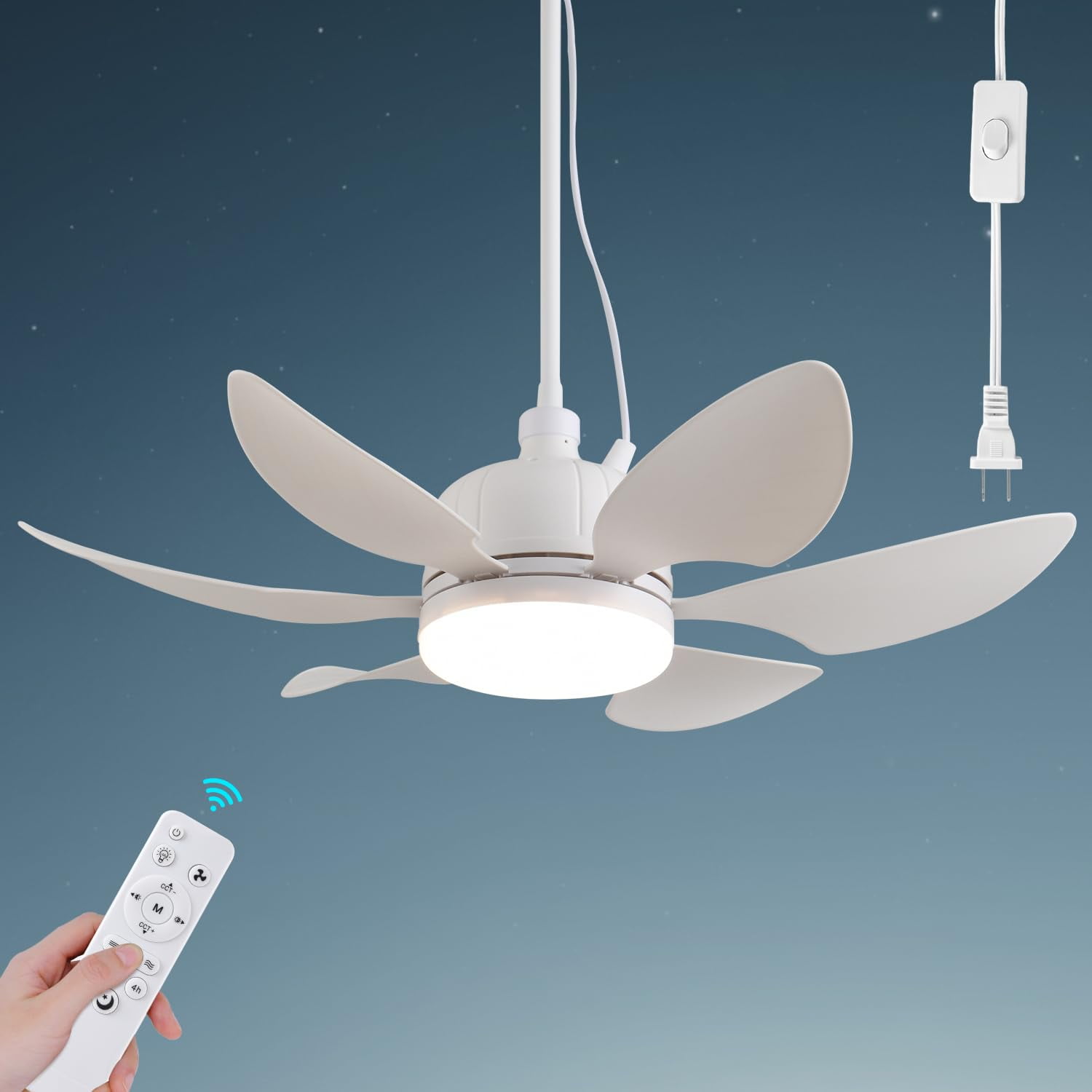 AHAWILL Outdoor Plug in Ceiling Fans with Lights,18.5" Gazebo Fan,3 ...