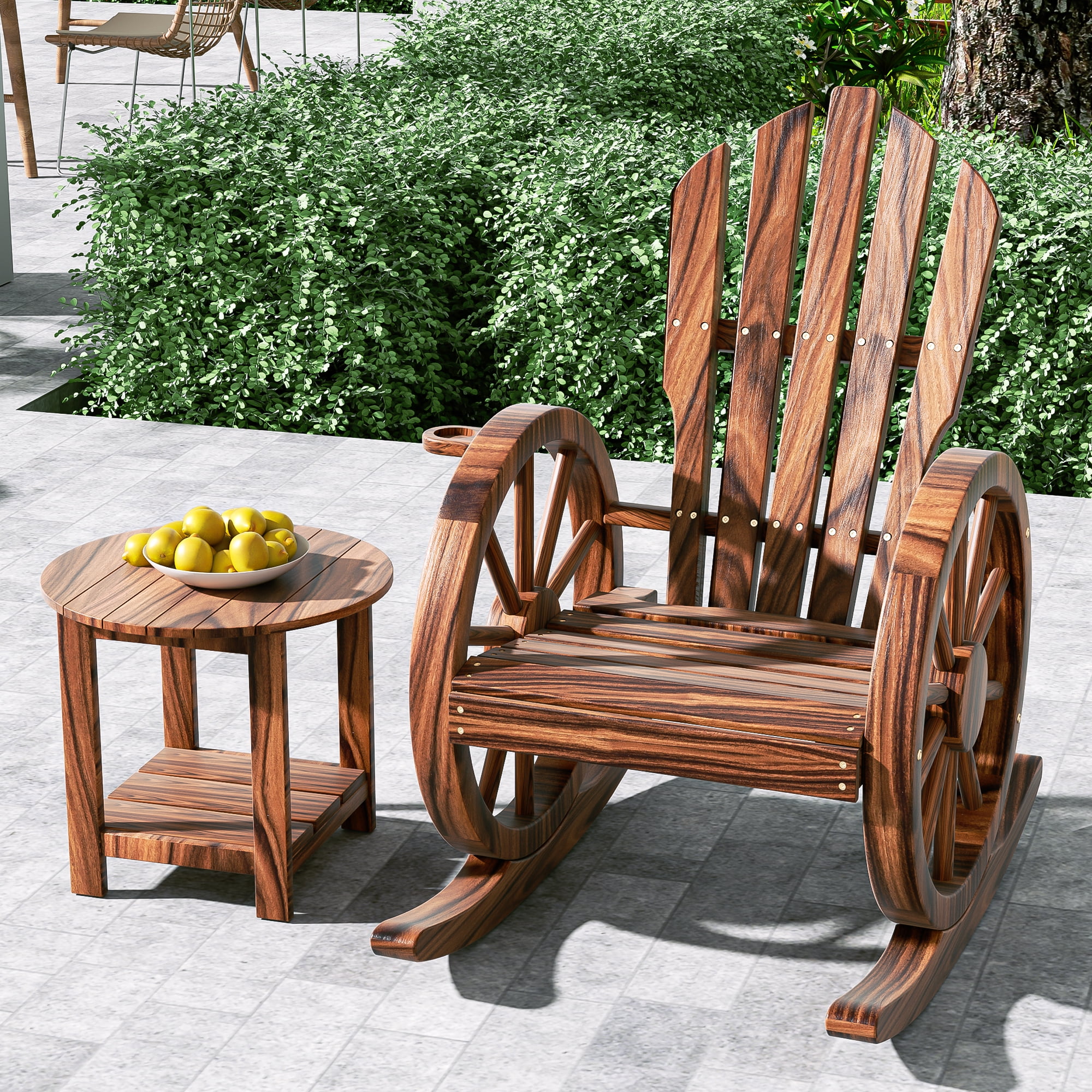 HARIPUL 2 Pieces Outdoor Wood Rocking Chair Set, 1 Adirondack Patio ...