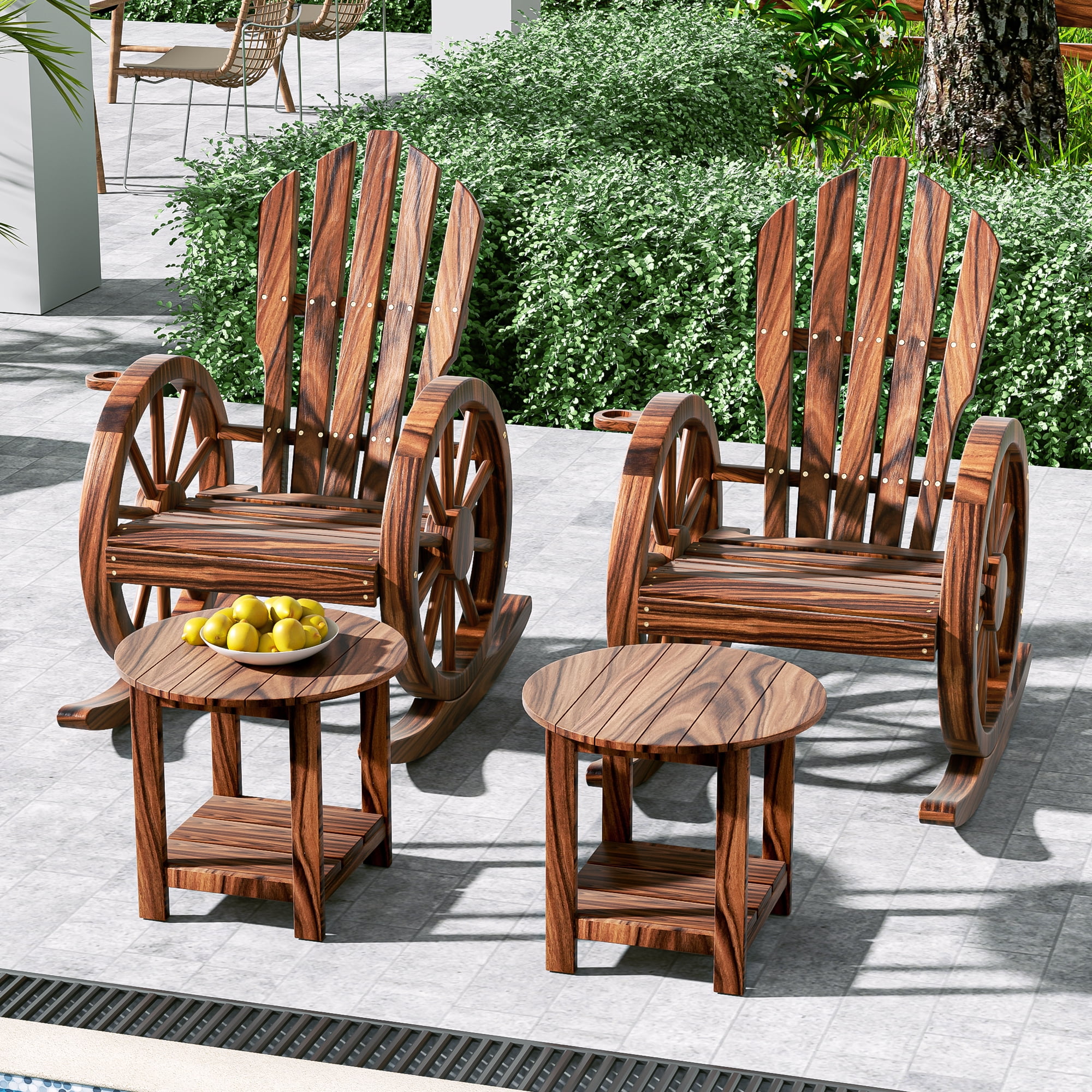 HARIPUL 4 Pieces Patio Wood Rocking Chair Set, 2 Adirondack Outdoor ...
