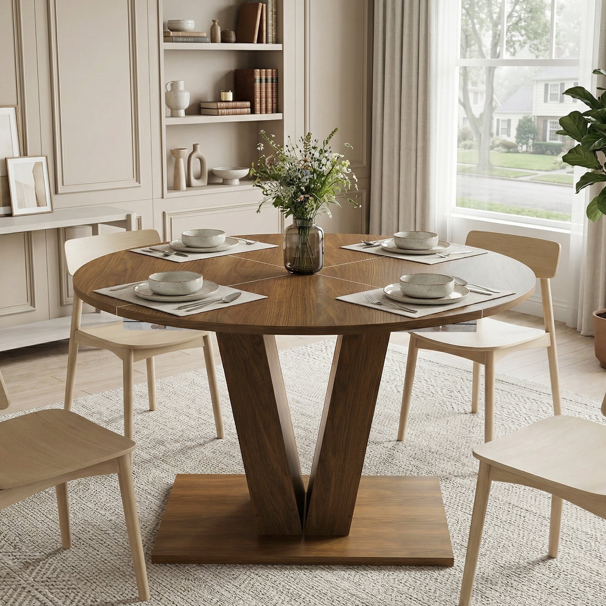 AHB 47.3" Round Dining Table for 4-6, Solid Wood Pedestal Base, Brown ...