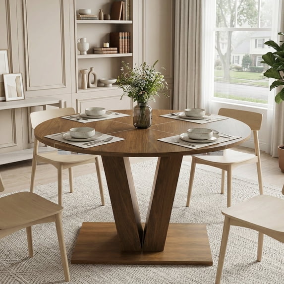 AHB 47.3" Round Dining Table for 4-6, Solid Wood Pedestal Base, Brown ...