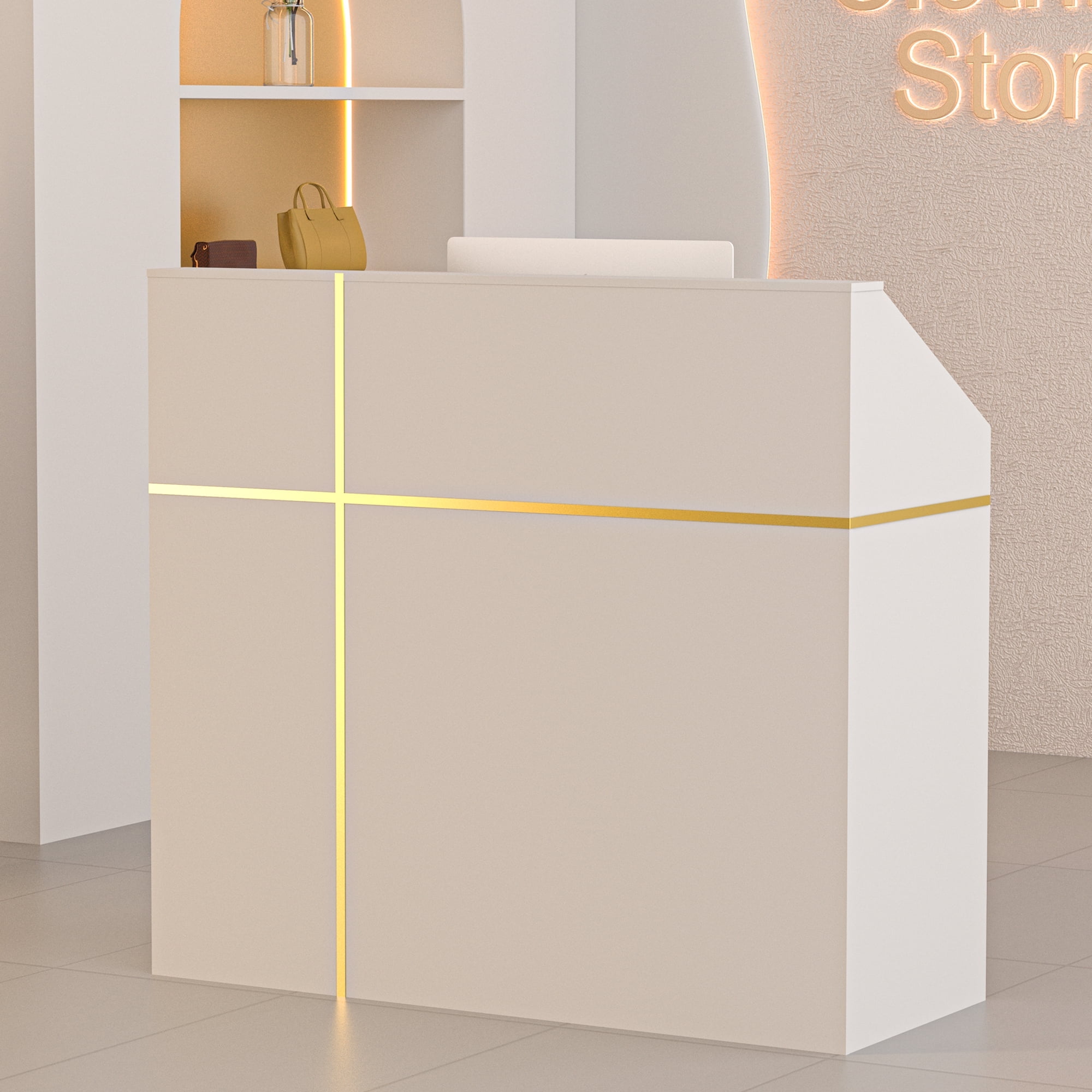 HARIPUL 50-inch Reception Desk with Counter, DIY Stripe Design Office ...