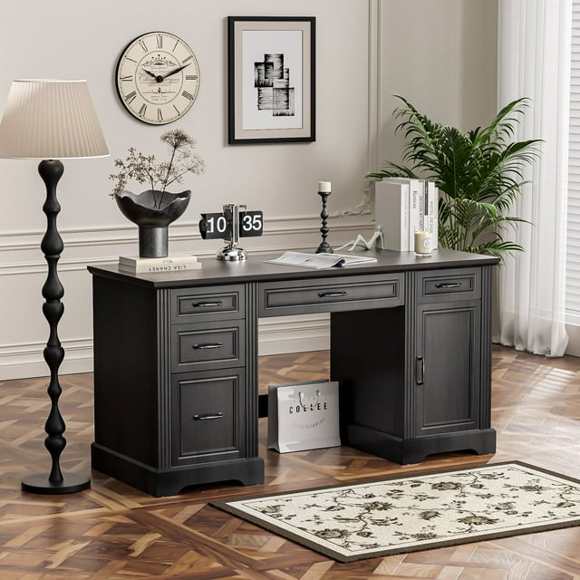 AHB 58-Inch Executive Desk, Farmhouse Computer Desk with Drawers and ...
