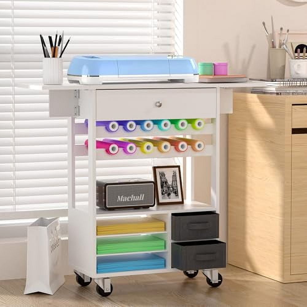 AHB Craft Table with Wheels, Craft Cart Compatible with Cricut Machine ...