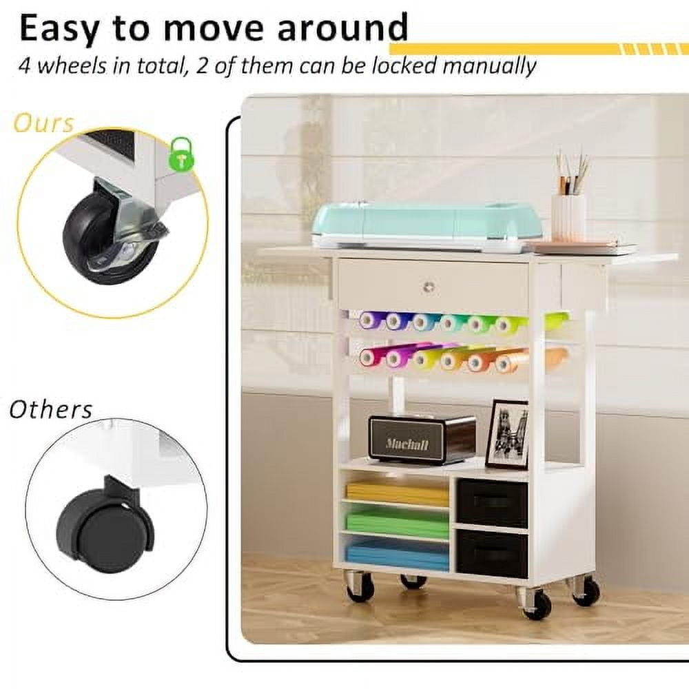 AHB Craft Table with Wheels, Craft Cart Compatible with Cricut Machine ...