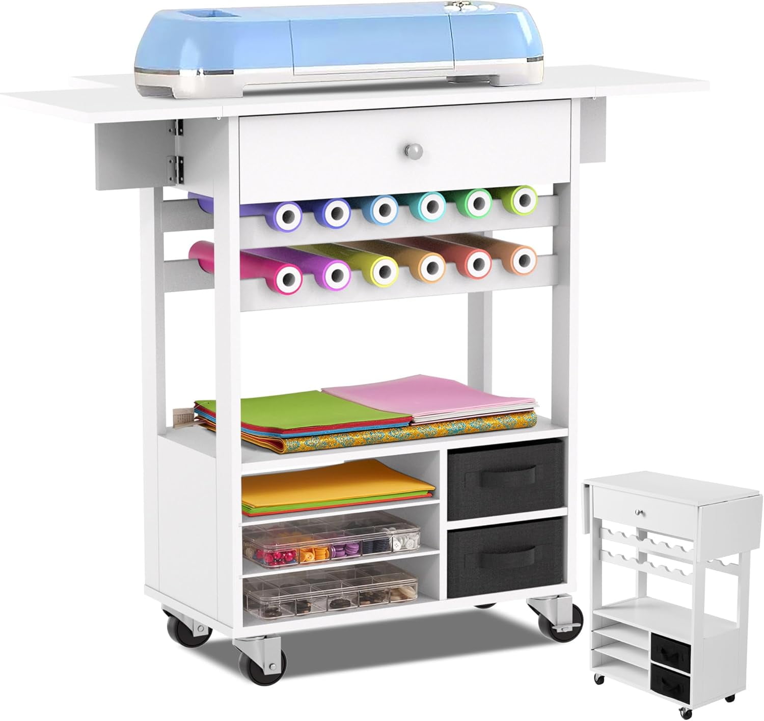 AHB Craft Table with Wheels, Craft Cart Compatible with Cricut Machine ...