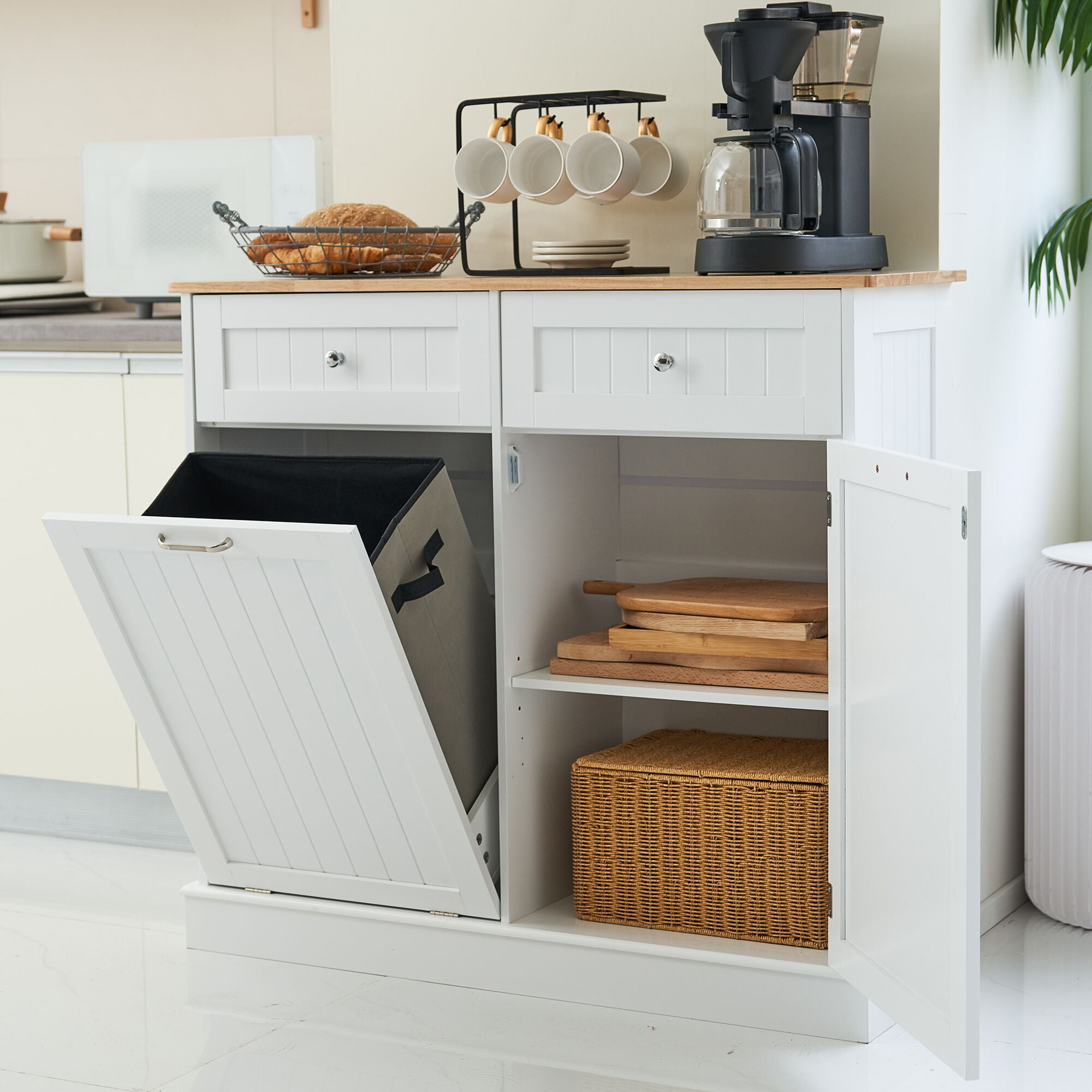 AHB Wooden Double Tilt Out Trash Can, Kitchen Waste Bins, 10 Gallon Pet ...