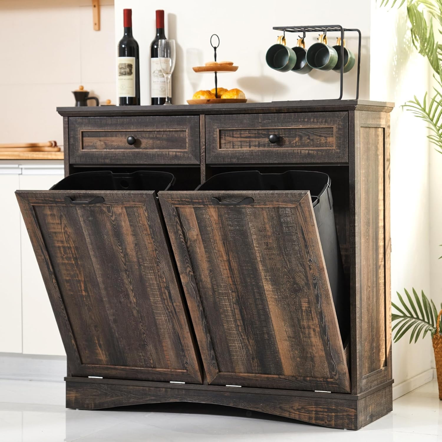 AHB Double Tilt Out Trash Cabinet Freestanding Kitchen Trash Can, 2x13 ...