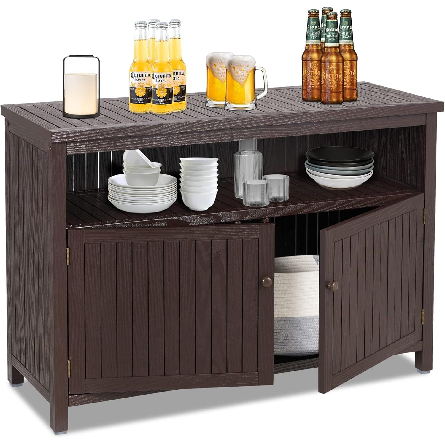 AHB Outdoor Console Sideboards Buffet Cabinet, Solid Wood Storage ...