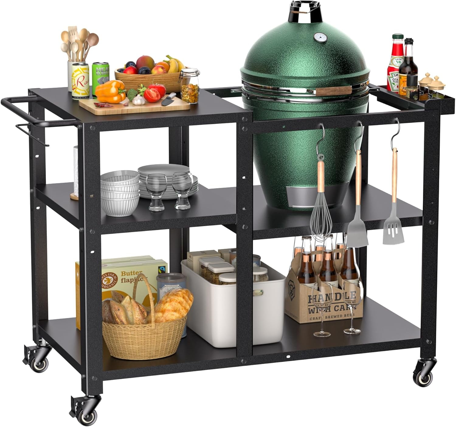 AHB Outdoor Grill Cart, Patio Cooking Table Stand w/ Wheels & Hook ...