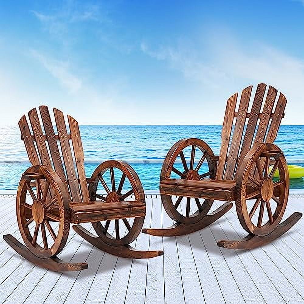 AHB Outdoor Wood Rocking Chair, Wagon Wheel Decor Armrest Yard Glider ...
