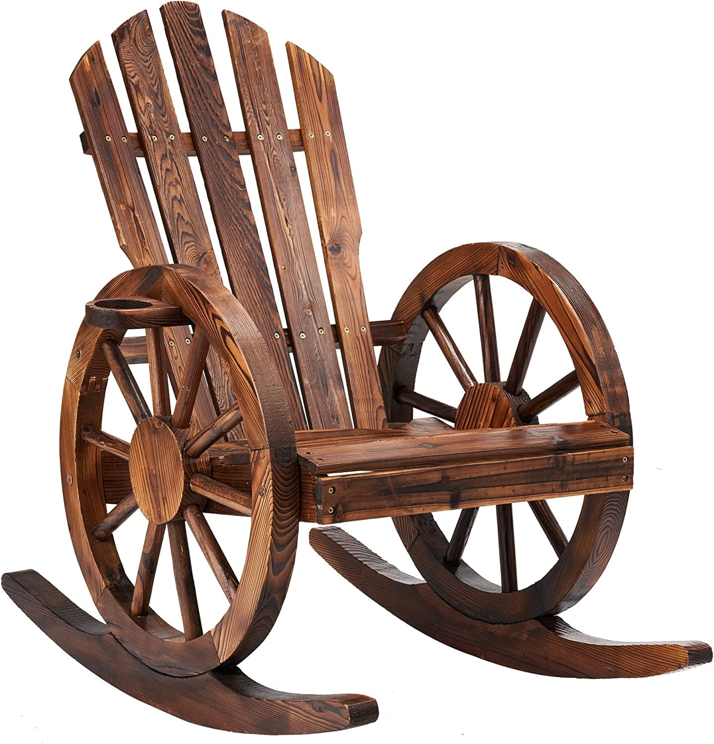 AHB Outdoor Wood Rocking Chair, Wagon Wheel Decor Armrest Yard Glider ...