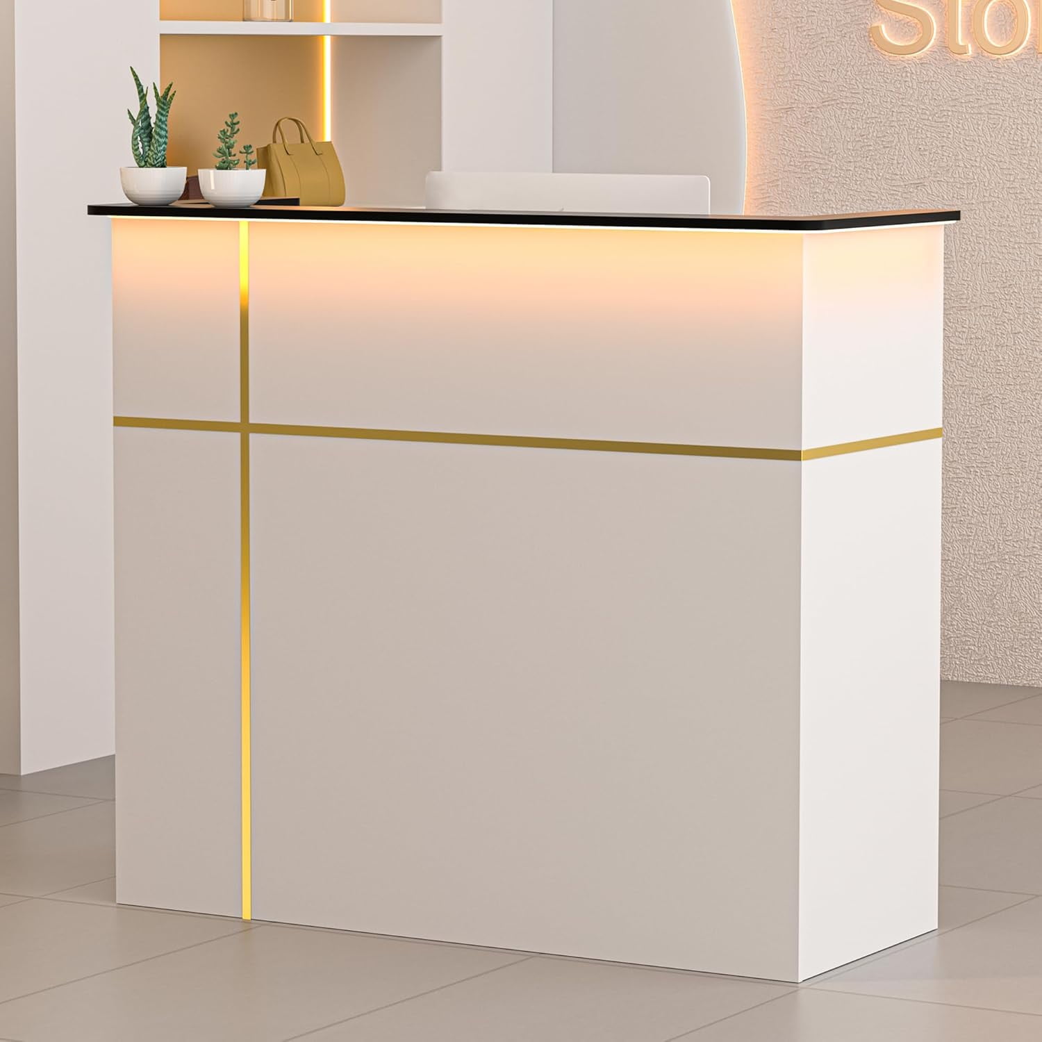 AHB Reception Desk with Counter, Modern Front Table Equipped Lockers ...