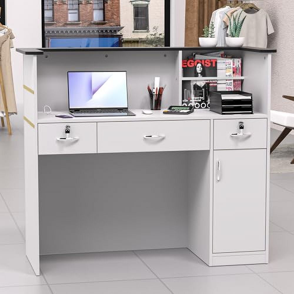 AHB Reception Desk with Counter, Modern Front Table Equipped Lockers ...