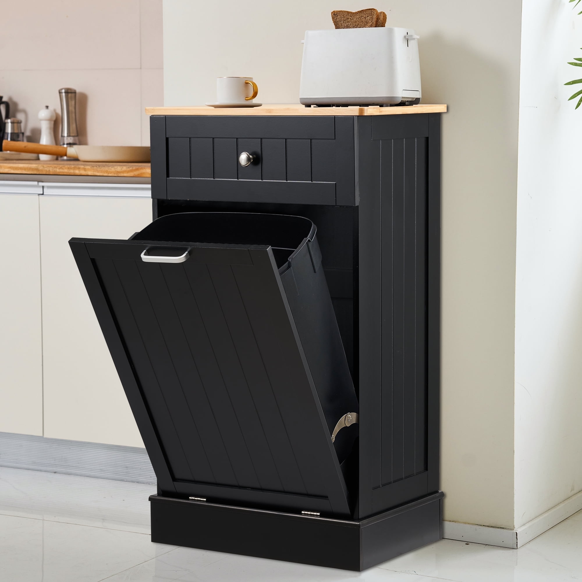 AHB Single Tilt Out Trash Cabinet 13 Gallon Waste Bins Hidden Trash Bin ...