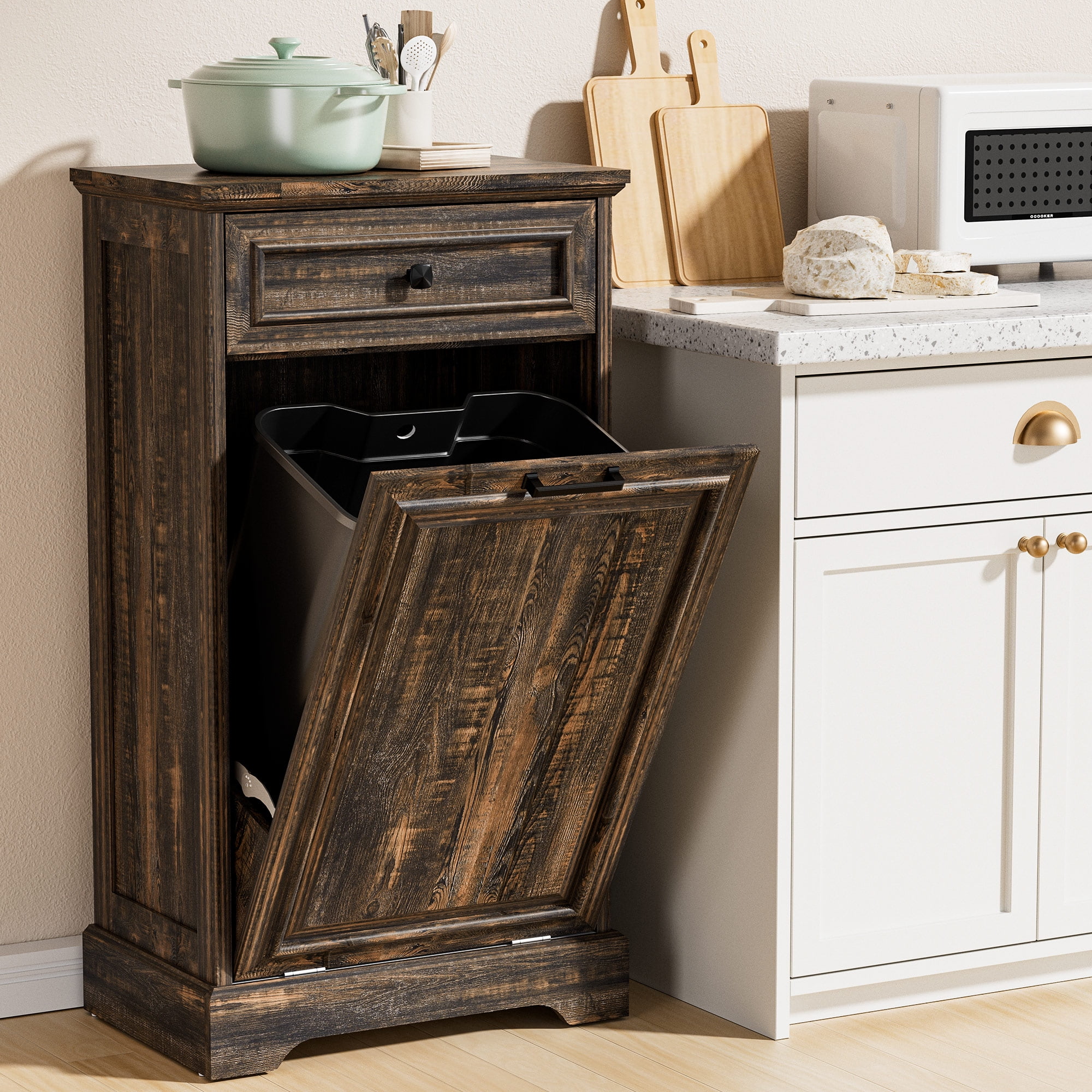 HARIPUL Single Tilt Out Trash Cabinet 13 Gallon Waste Bins Hidden Trash ...