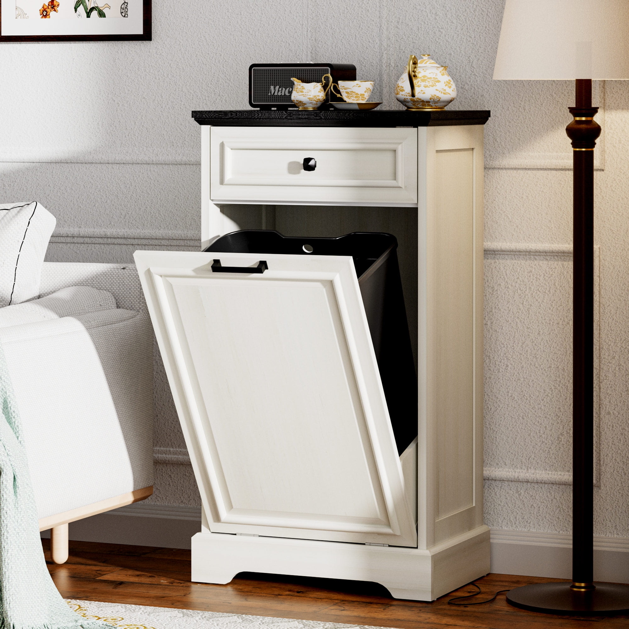 AHB Single Tilt Out Trash Cabinet 13 Gallon Waste Bins Hidden Trash Bin ...