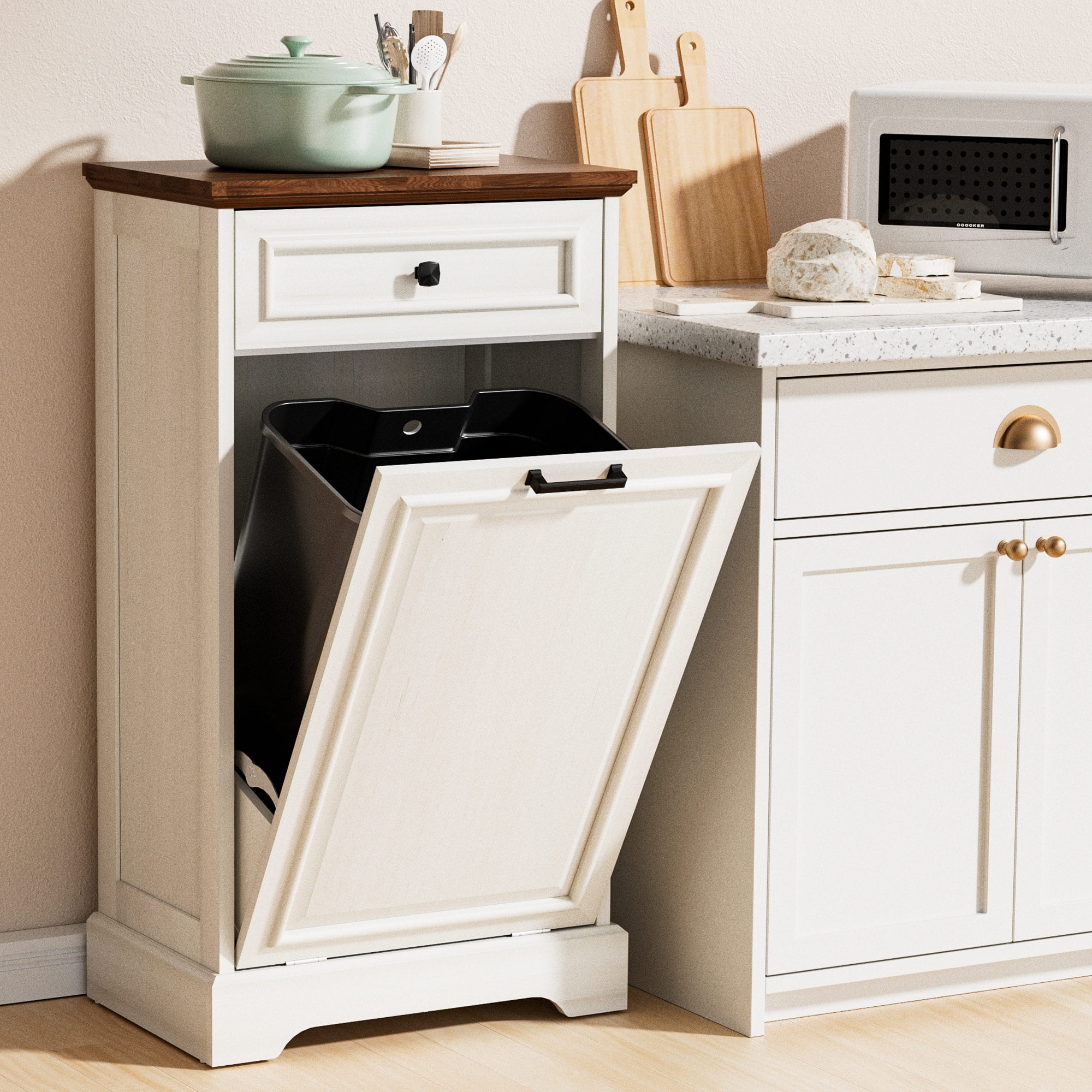 HARIPUL Single Tilt Out Trash Cabinet 13 Gallon Waste Bins Hidden Trash ...