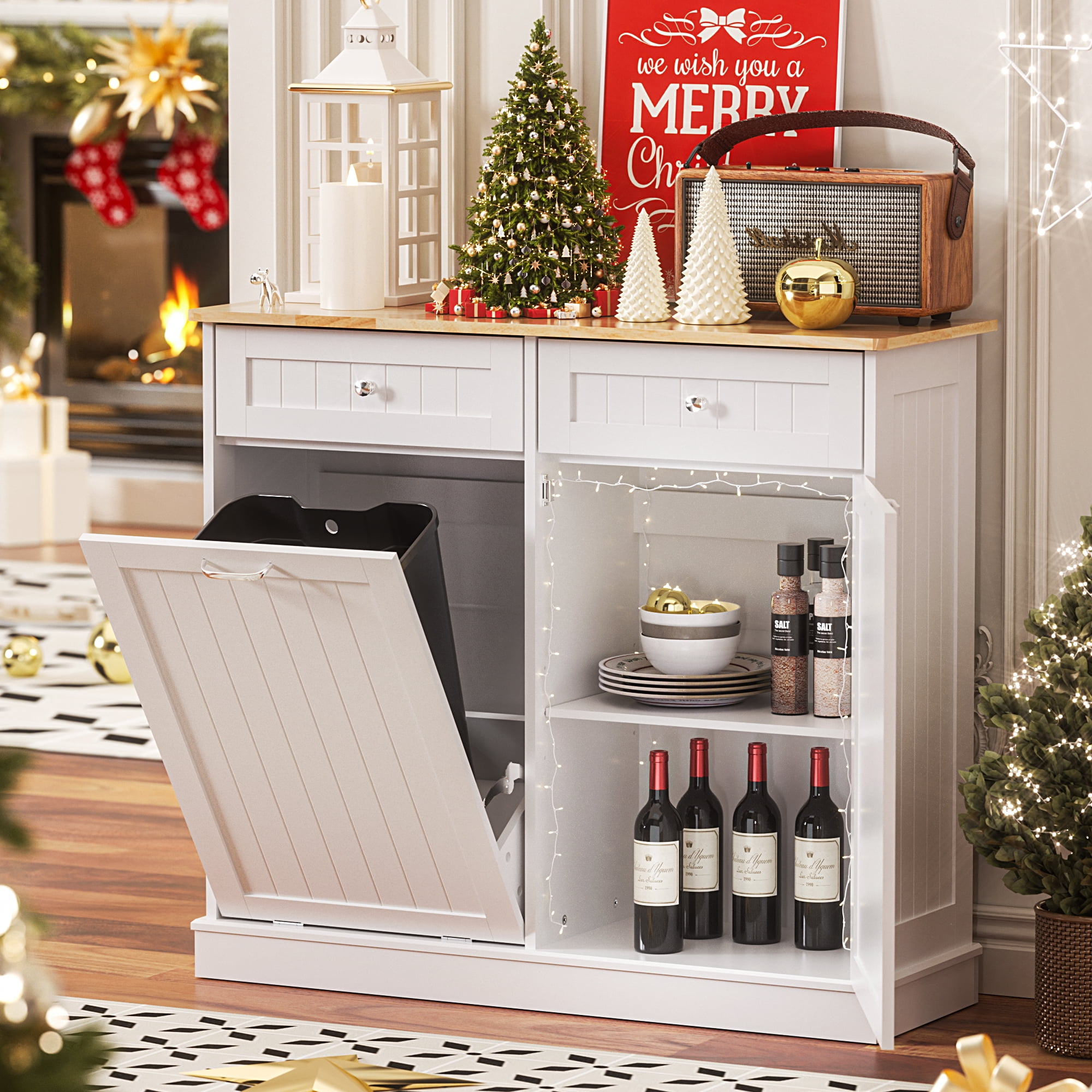 AHB Single Tilt Out Trash Cabinet 13 Gallon Waste Bins Hidden Trash Bin ...