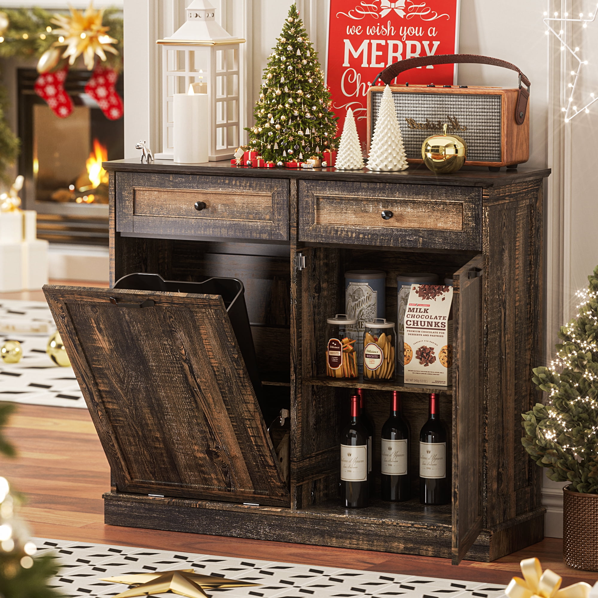 HARIPUL Single Tilt Out Trash Cabinet 13 Gallon Waste Bins Hidden Trash ...