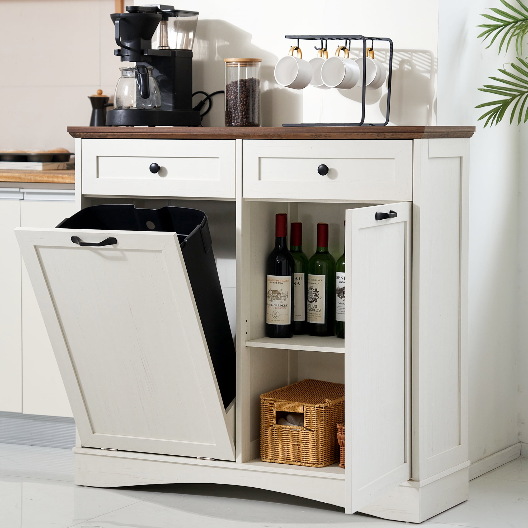 HARIPUL Single Tilt Out Trash Cabinet 13 Gallon Waste Bins Hidden Trash ...