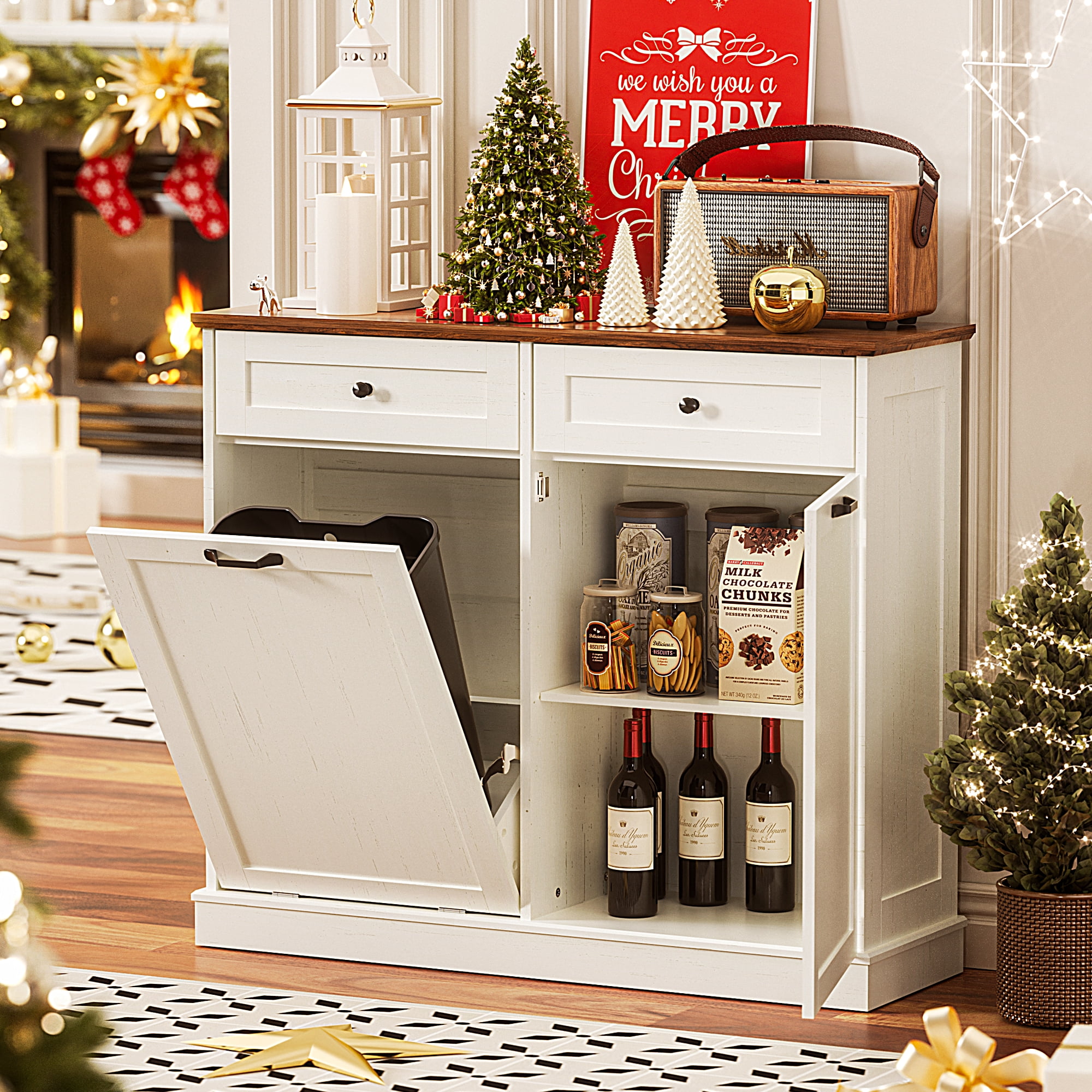 AHB Single Tilt Out Trash Cabinet 13 Gallon Waste Bins Hidden Trash Bin ...