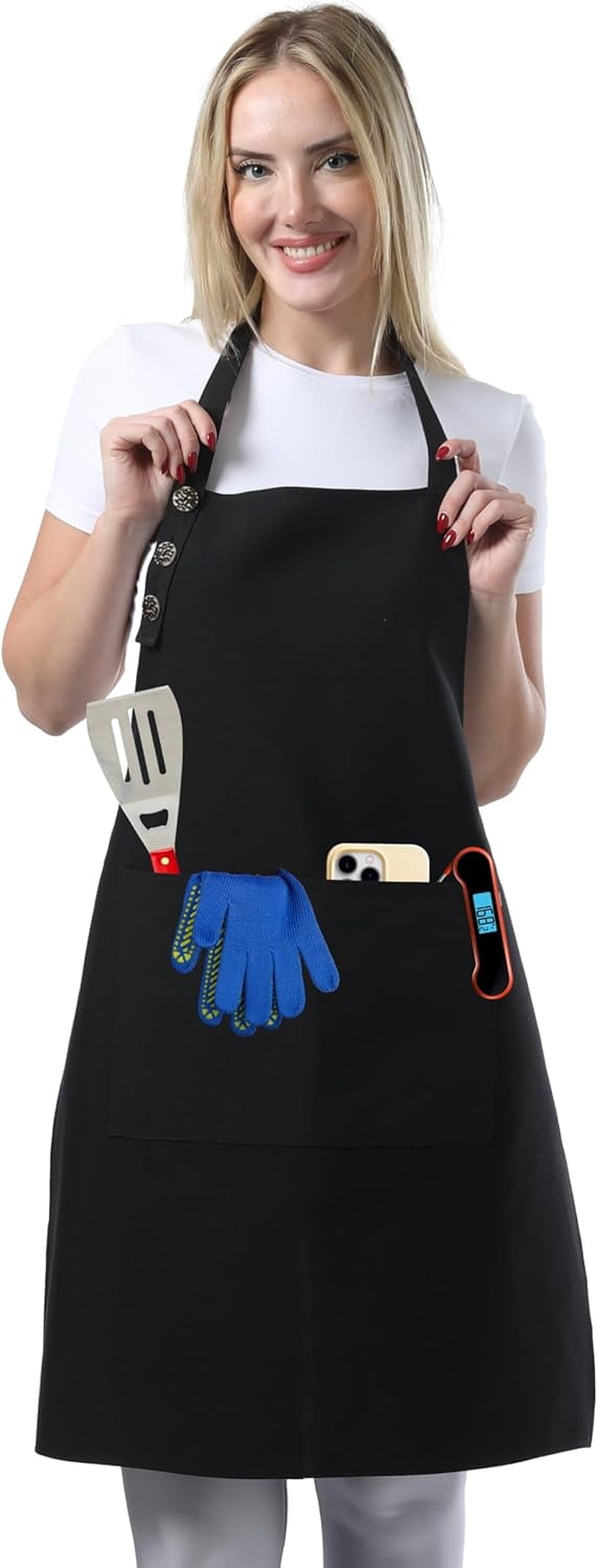 AHCCHA Kitchen Apron Waterdrop Resistant Cotton Apron with adjustable ...