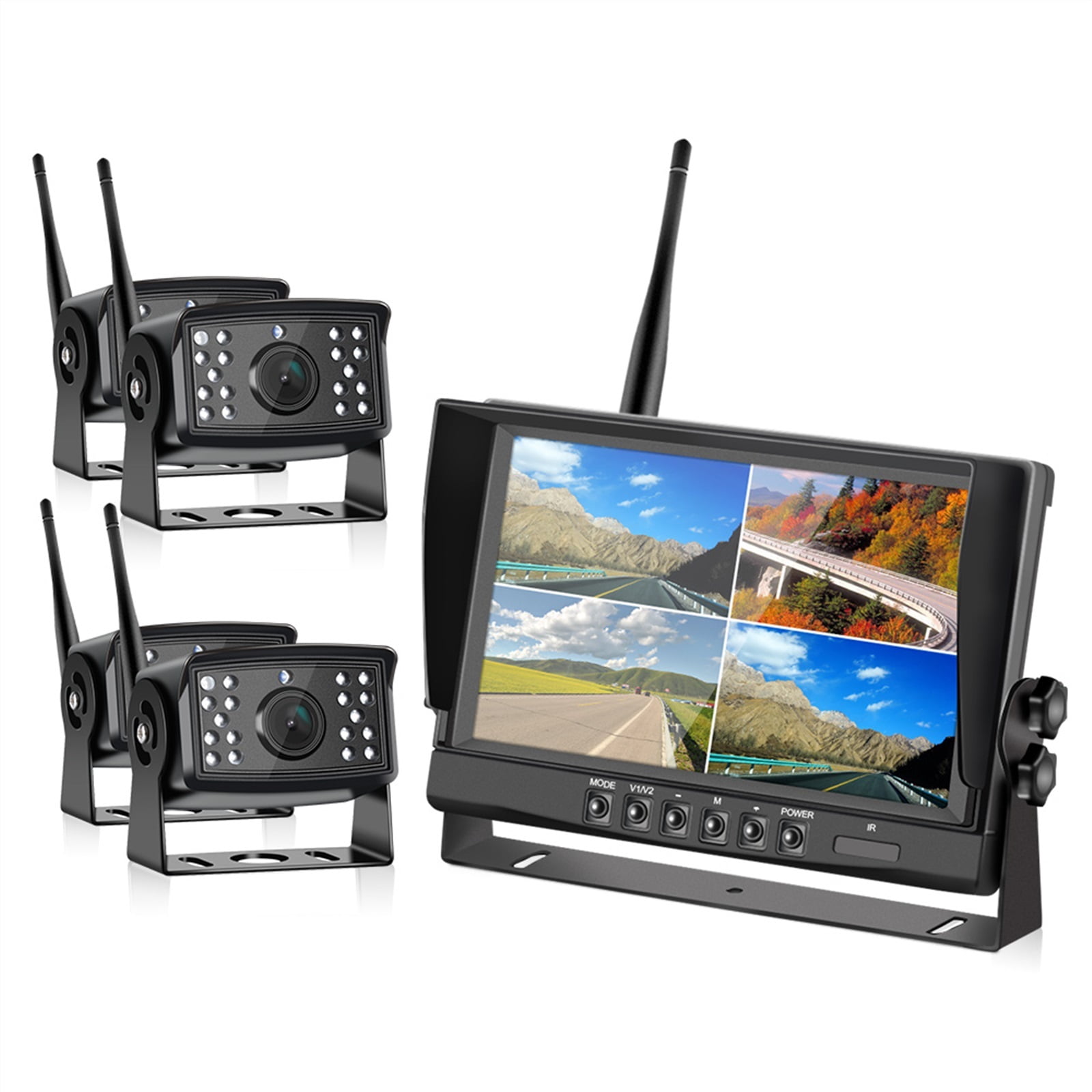 AHD 9 Inch Wireless Car Monitor 4ch Quad DVR Dash Monitors Display IPS ...