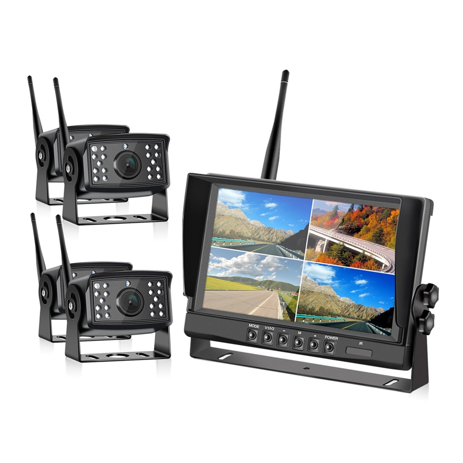 AHD 9 Inch Wireless Car Monitor 4ch Quad DVR Dash Monitors Display IPS ...
