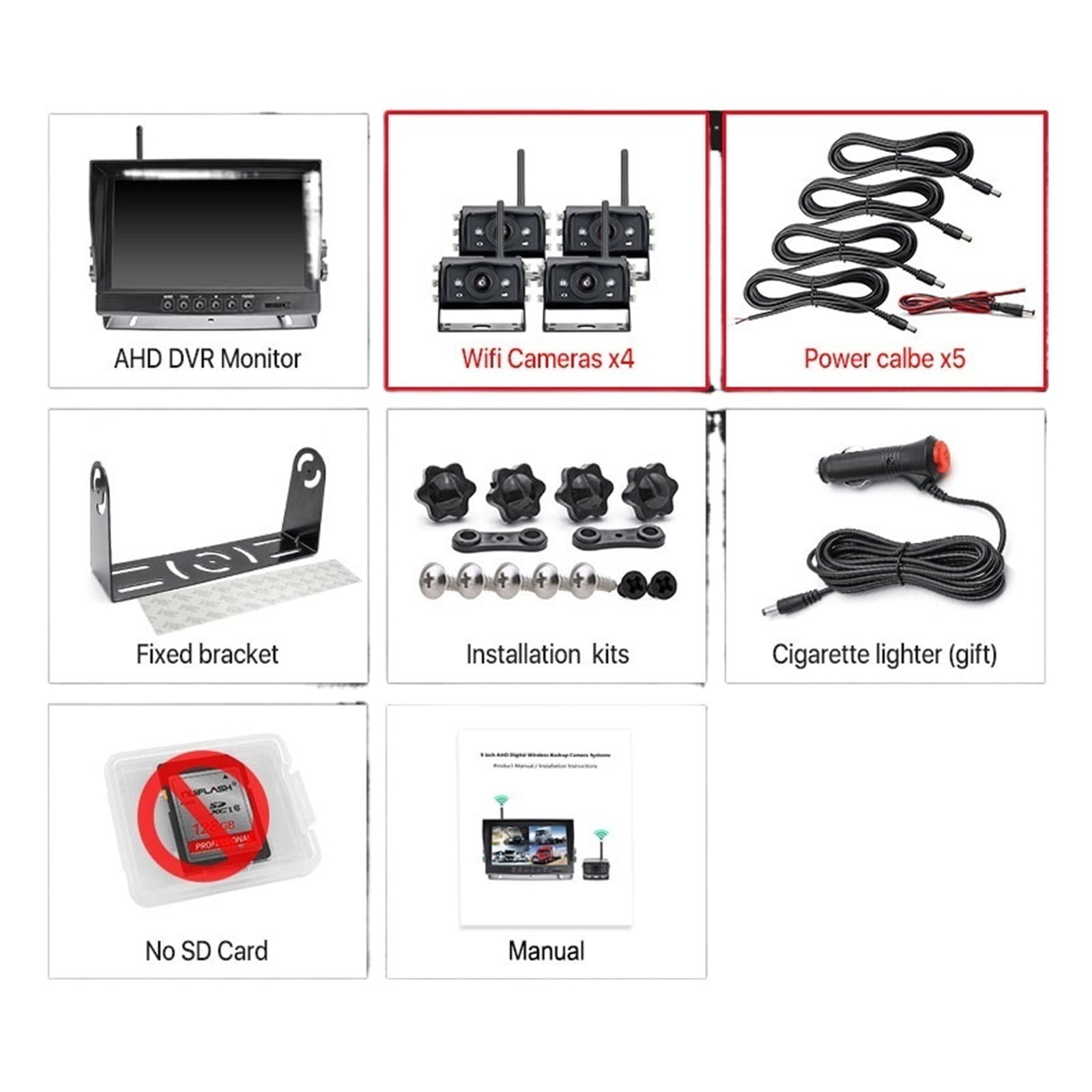 AHD Digital Wireless Backup DVR Record Camera And 9 Inch 4CH AHD ...