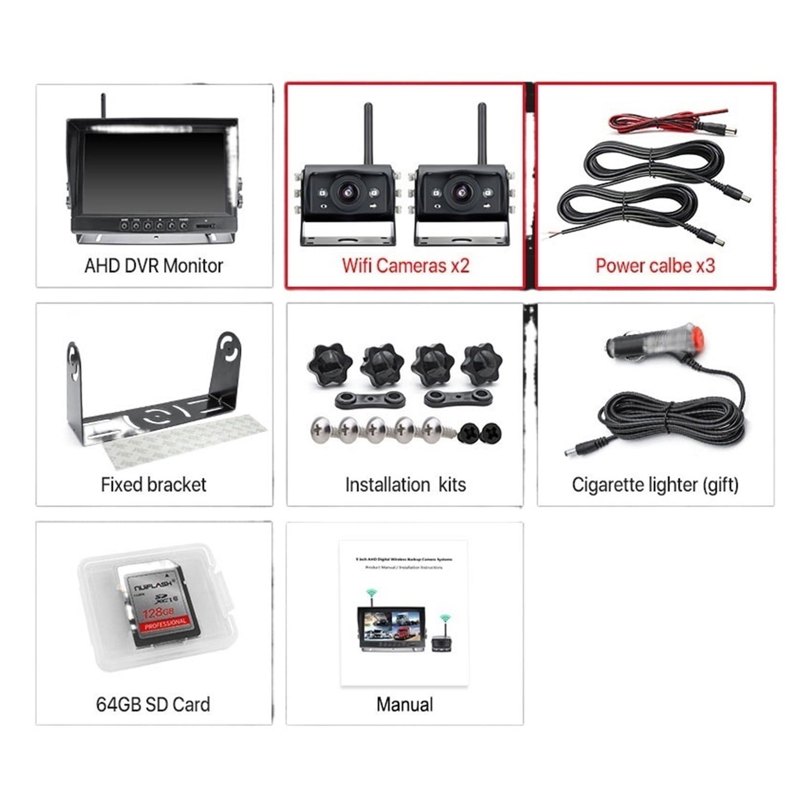 AHD Digital Wireless Backup DVR Record Camera And 9 Inch 4CH AHD ...