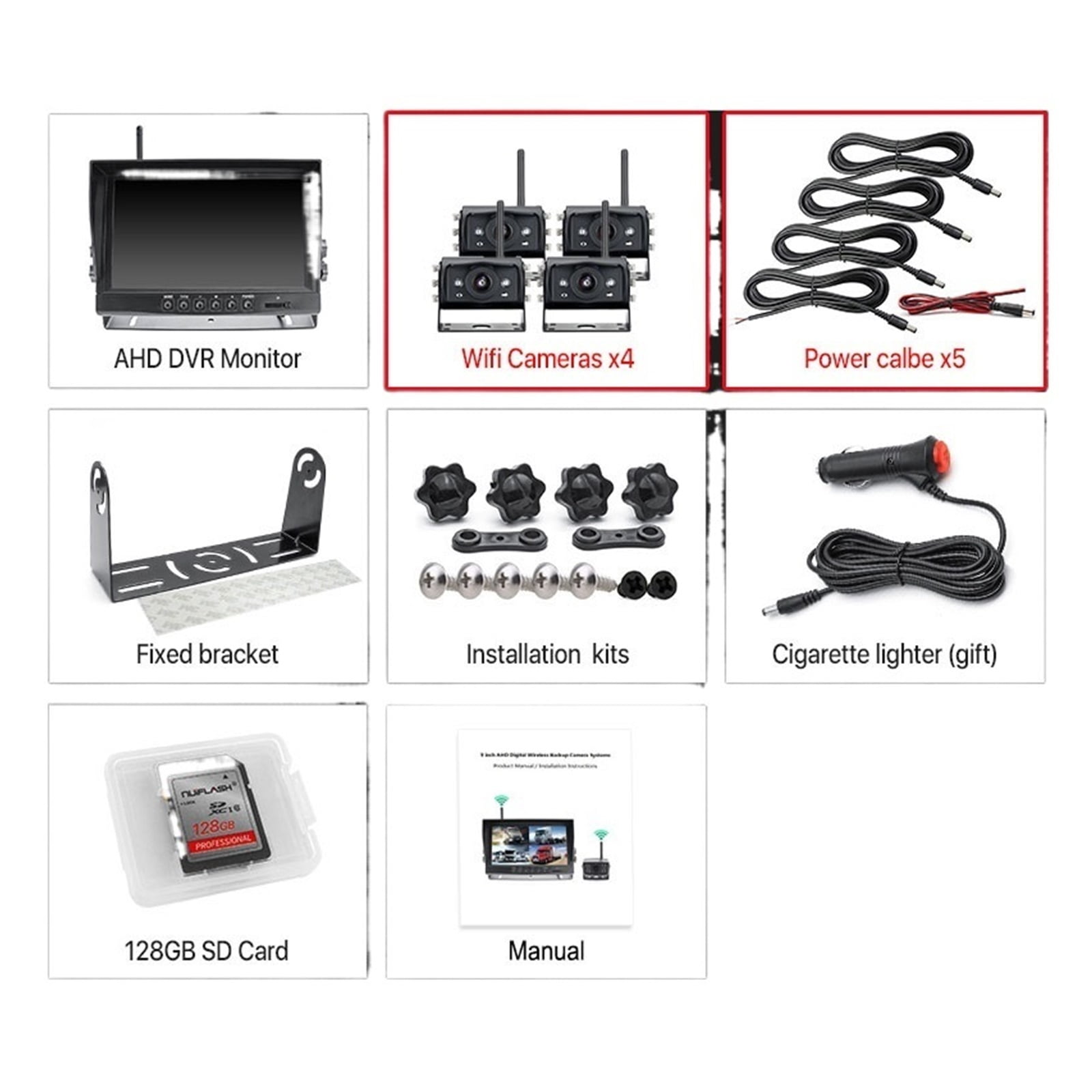 AHD Digital Wireless Backup DVR Record Camera And 9 Inch 4CH AHD ...