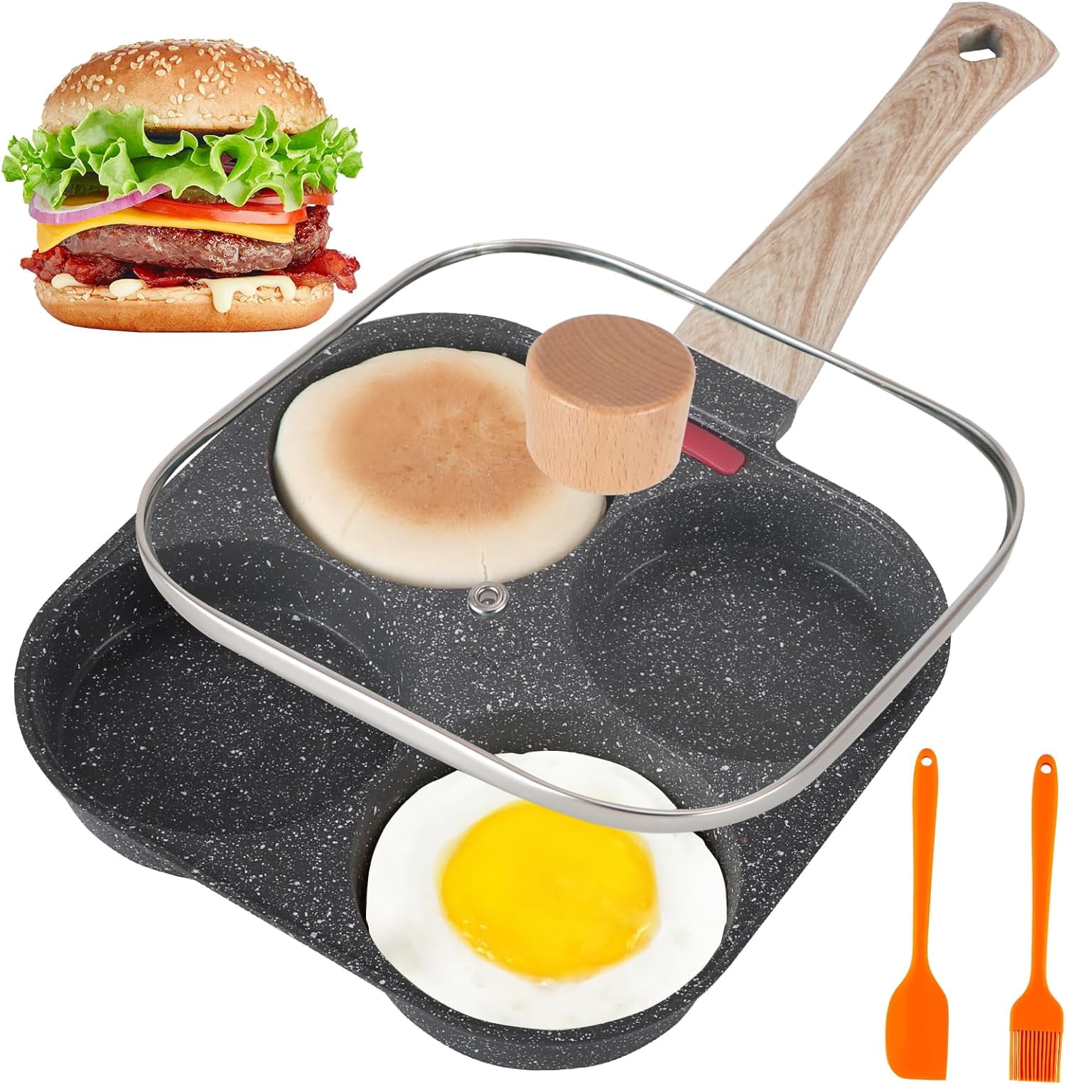 AHFLRTO 4 Cup Egg Pans Nonstick, Omelette Pan with Lid, Egg Skillet for ...