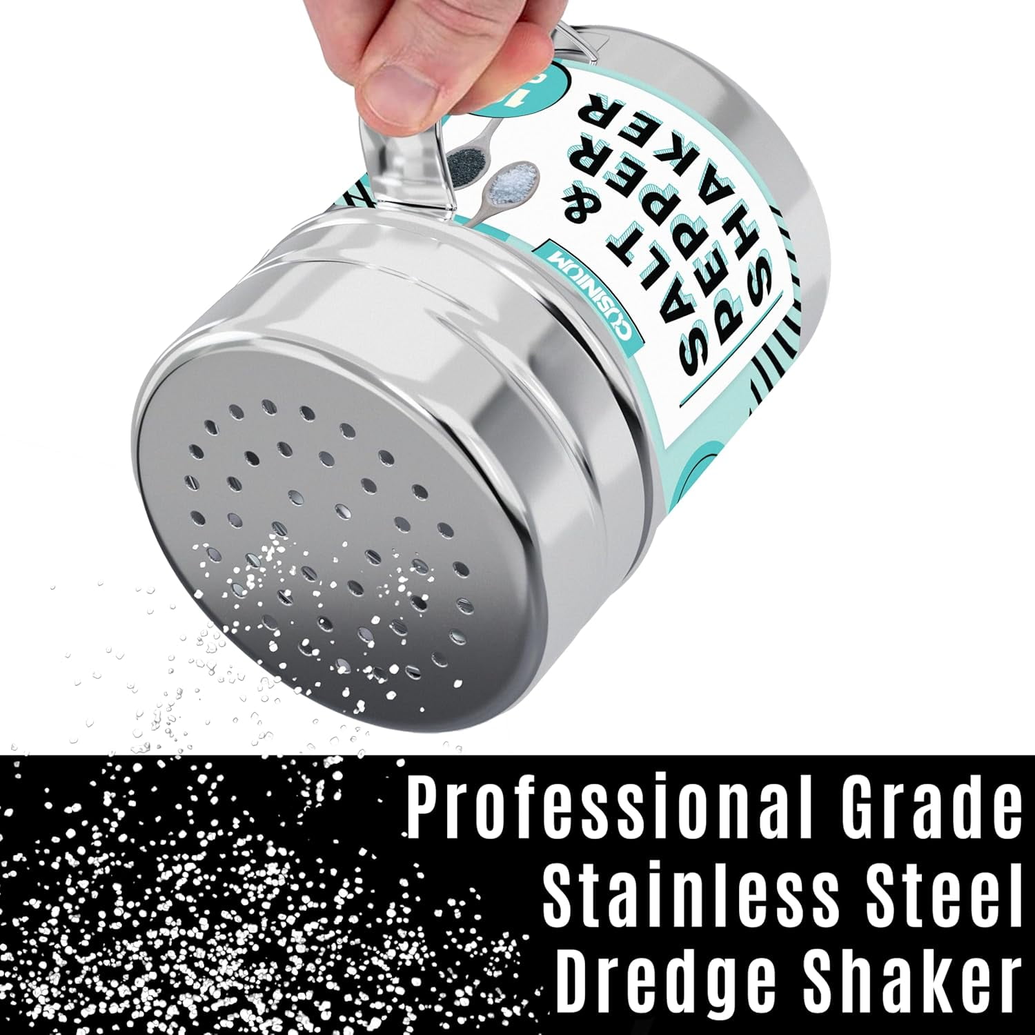 AHGLOP-10oz Stainless Steel Salt Pepper Dredge Shakers - With Plastic ...