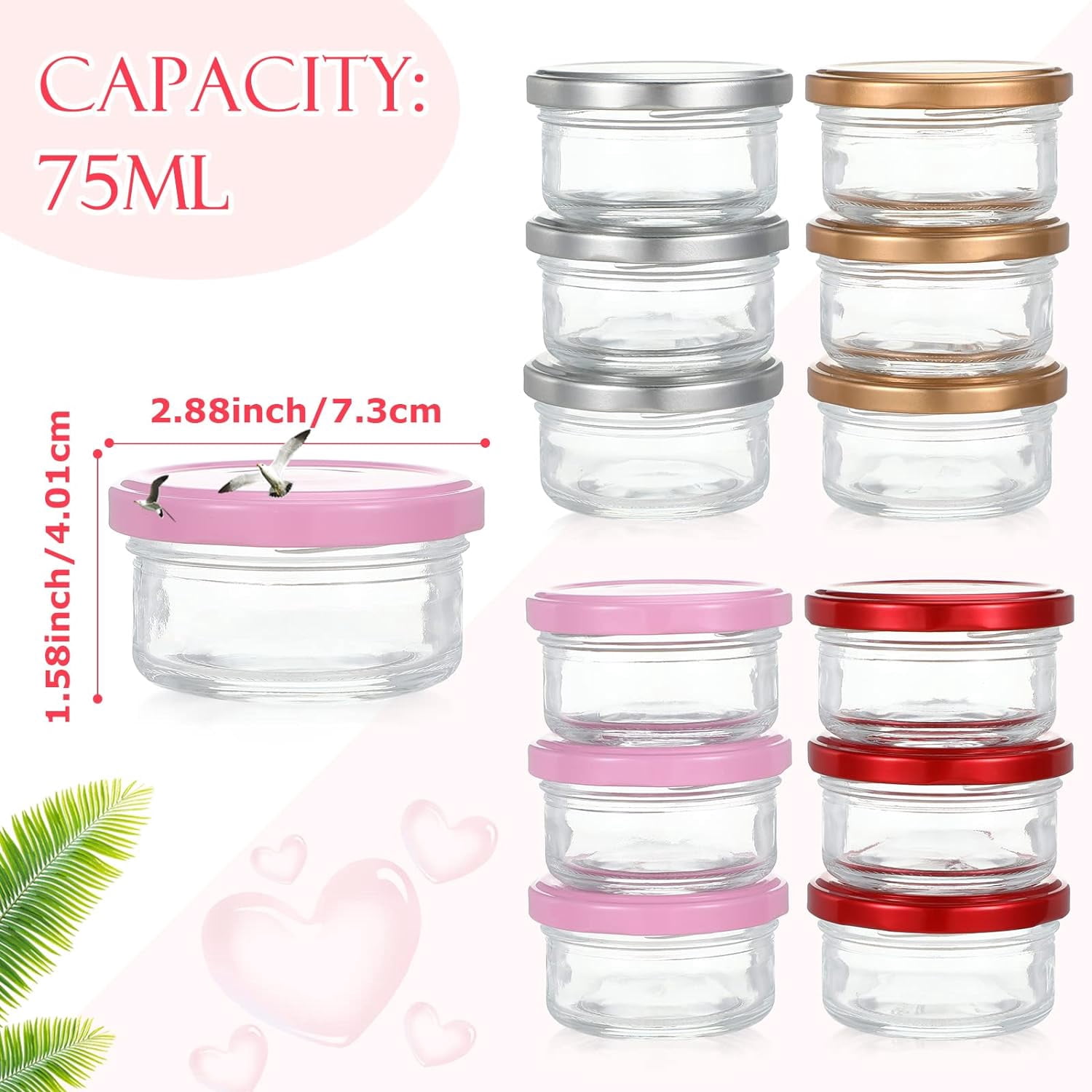 AHGLOP-12 Pcs 2.5 oz Salad Dressing Container to Go Small Glass Food ...