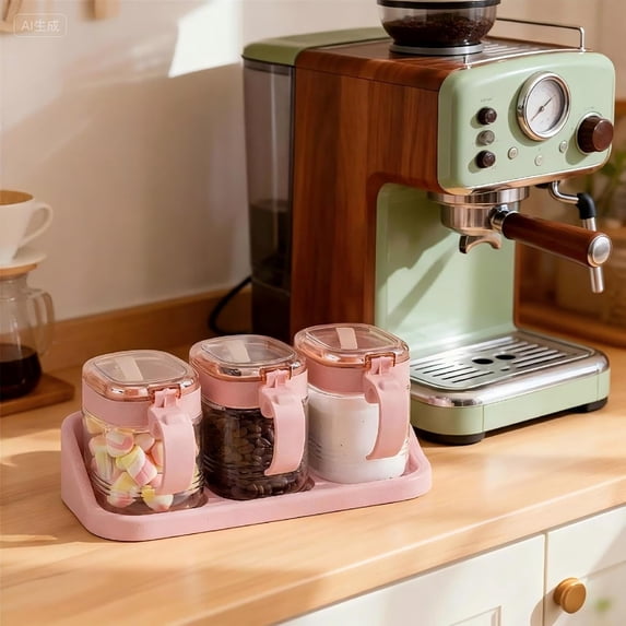 AHGLOP-3 PCS Glass Coffee Sugar Container Set, 10oz Pink Spice Jars ...