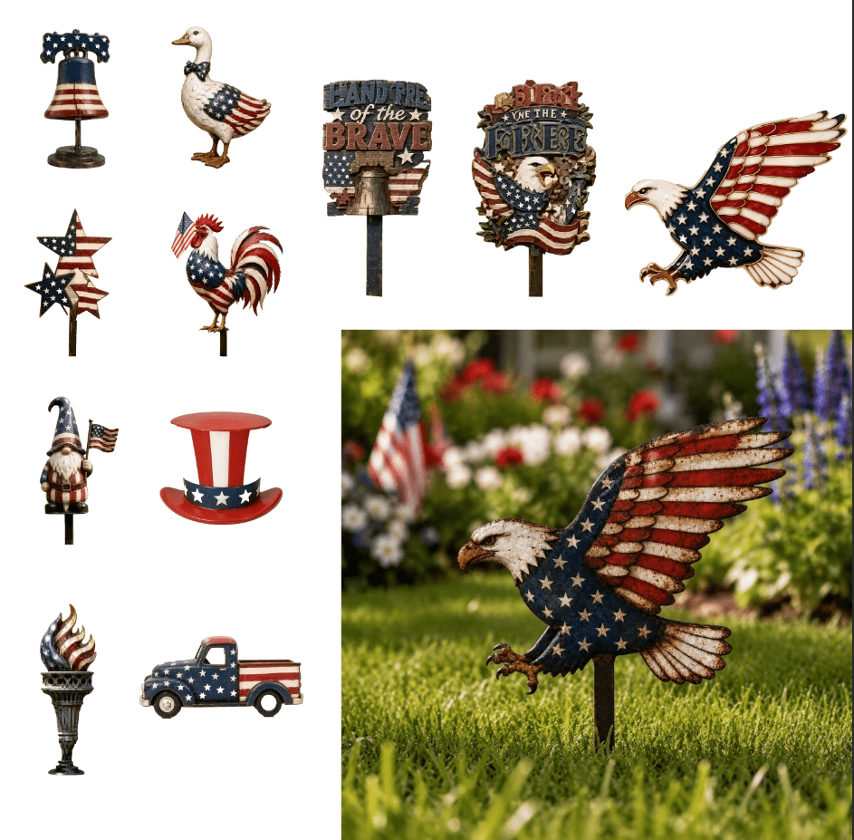 AHGQT 4th of July Patriotic Metal Garden Stake, Red White Blue Star ...