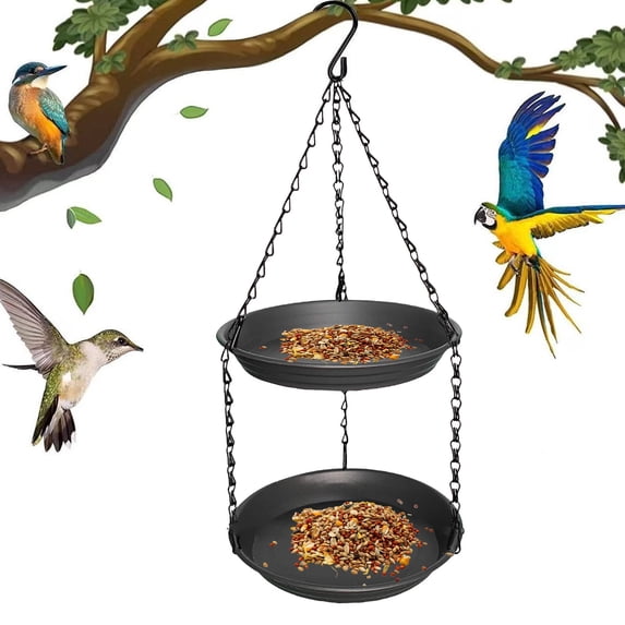 AHGQT Double Layer Birds Feeder Outdoor Hanging, 2 in 1 Plastic Outdoor ...
